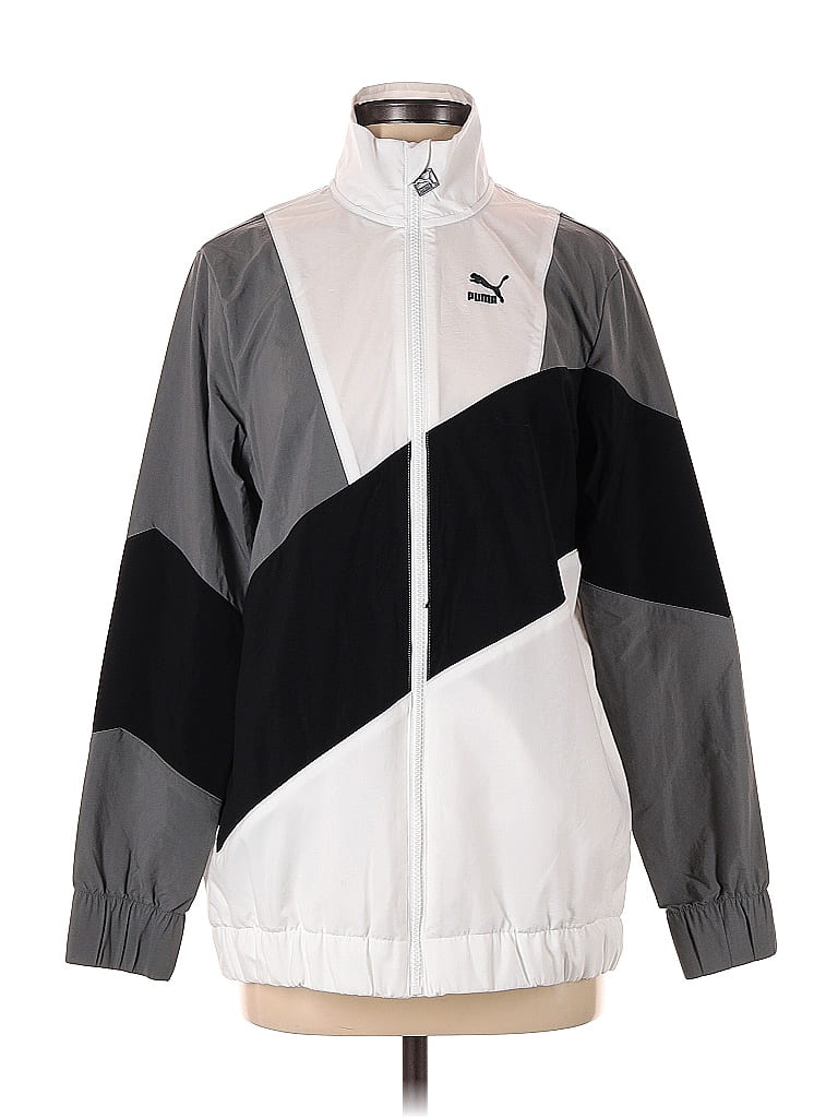Puma 100% Nylon Graphic Color Block Chevron White Track Jacket Size S ...