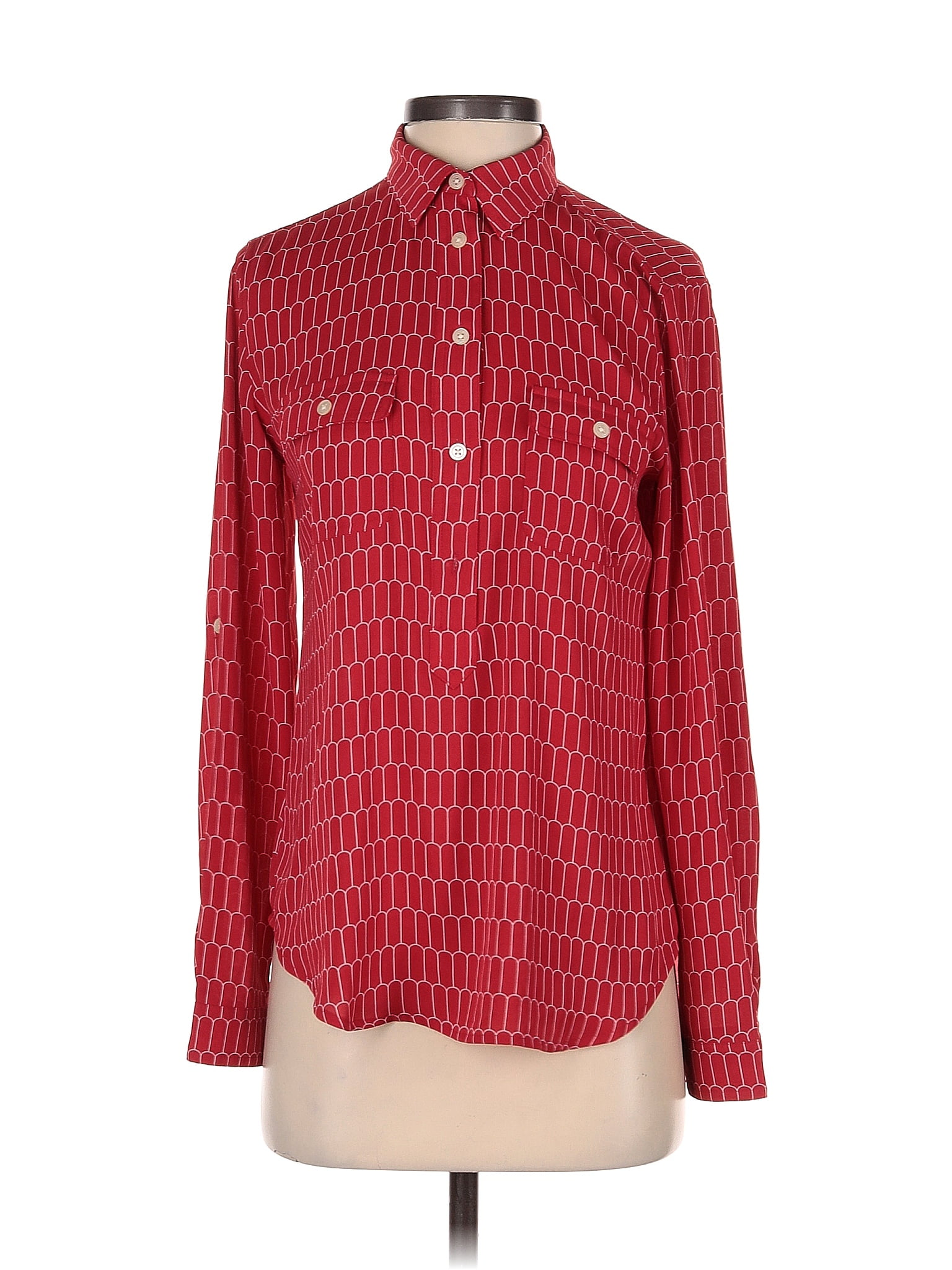 Ann Taylor Loft 100 Polyester Red Long Sleeve Blouse Size Xs 74 Off