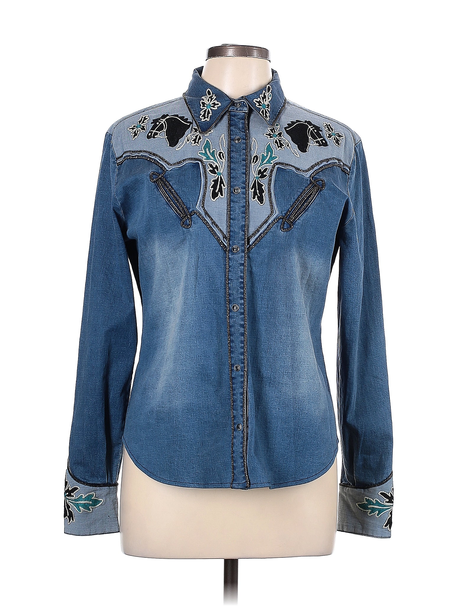 Tasha Polizzi Collection Blue Long Sleeve Button-Down Shirt Size L - 75 ...