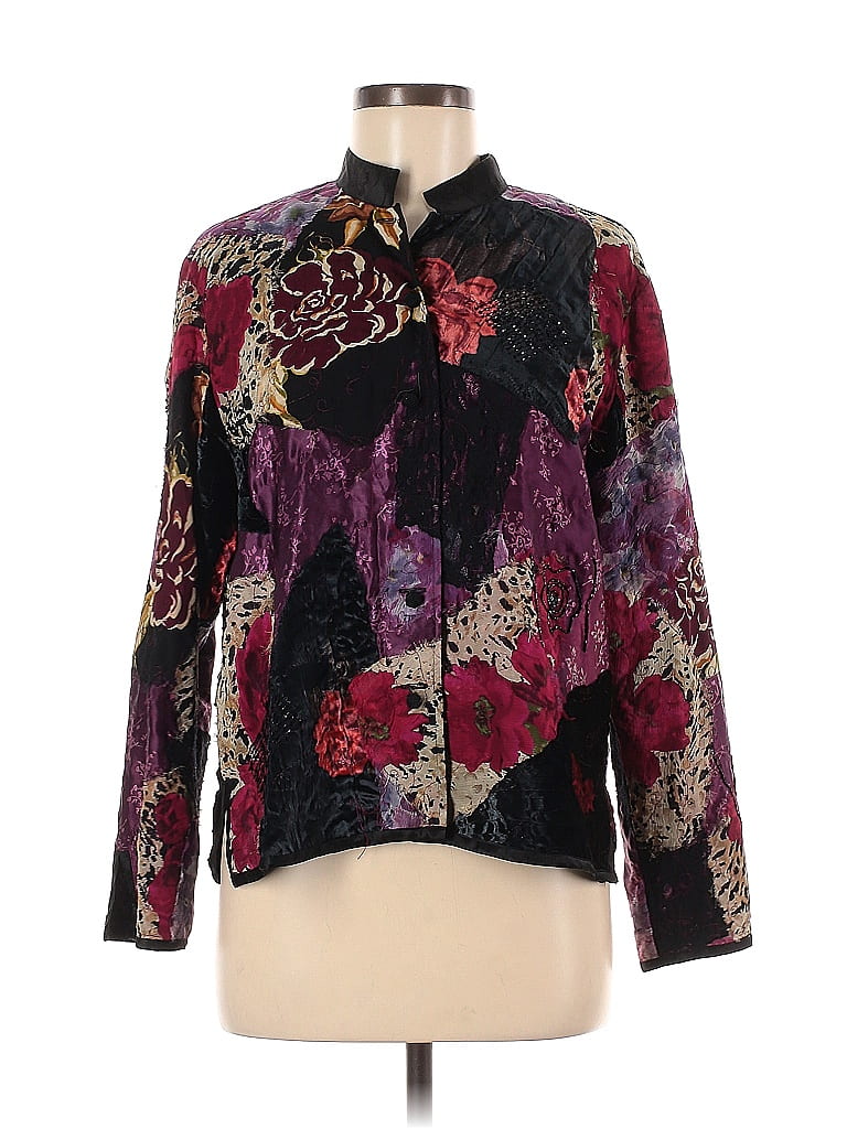 Chico's Design Paisley Floral Burgundy Long Sleeve Silk Top Size Med (1 ...