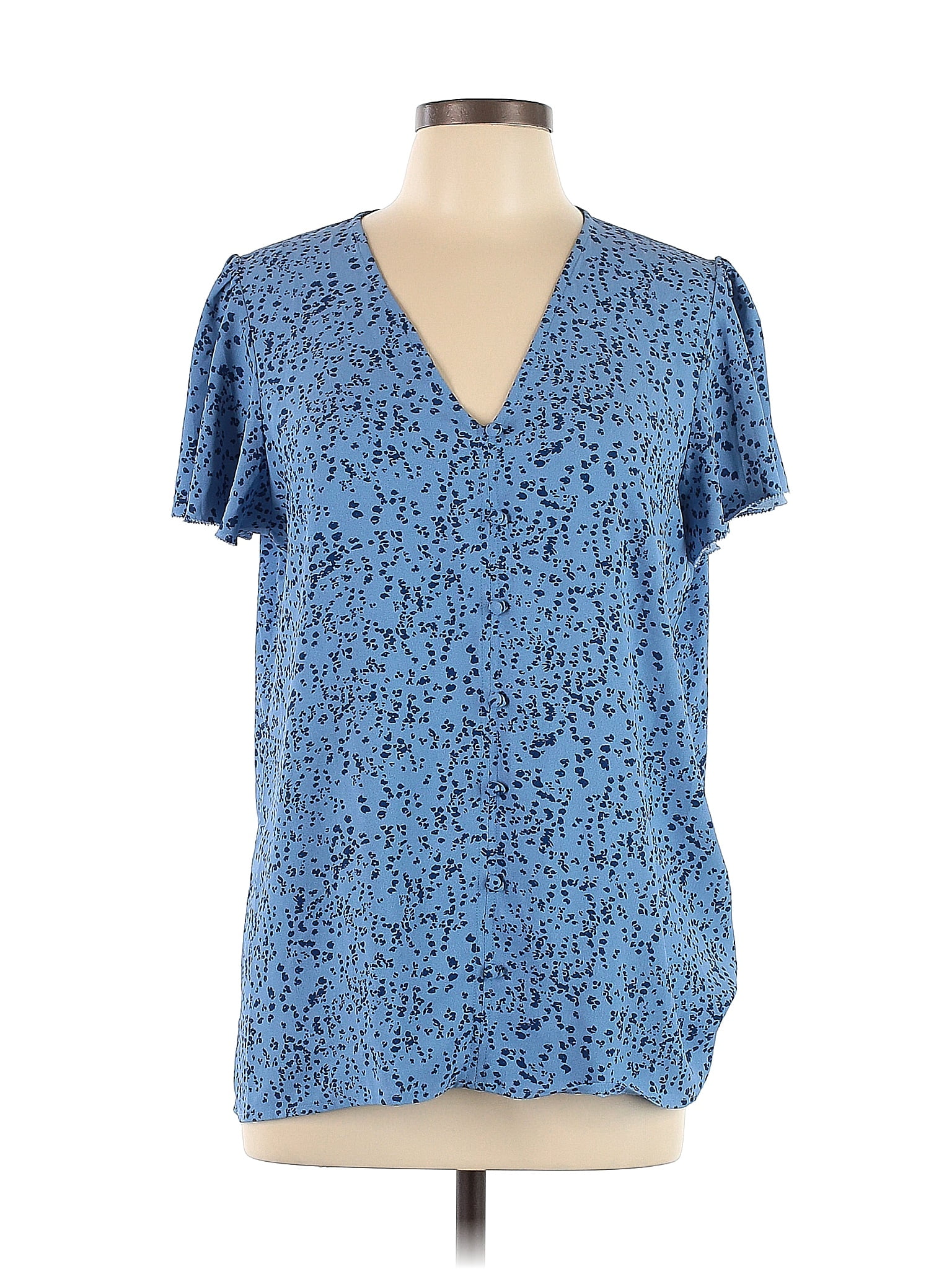 Fun2Fun 100% Polyester Blue Short Sleeve Blouse Size L - 66% off | ThredUp
