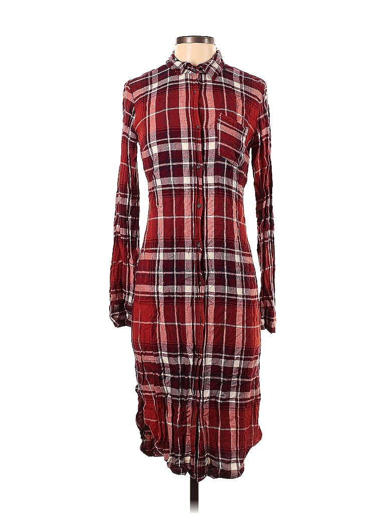 Universal Thread 100% Rayon Plaid Burgundy Casual Dress Size XS - 48% ...