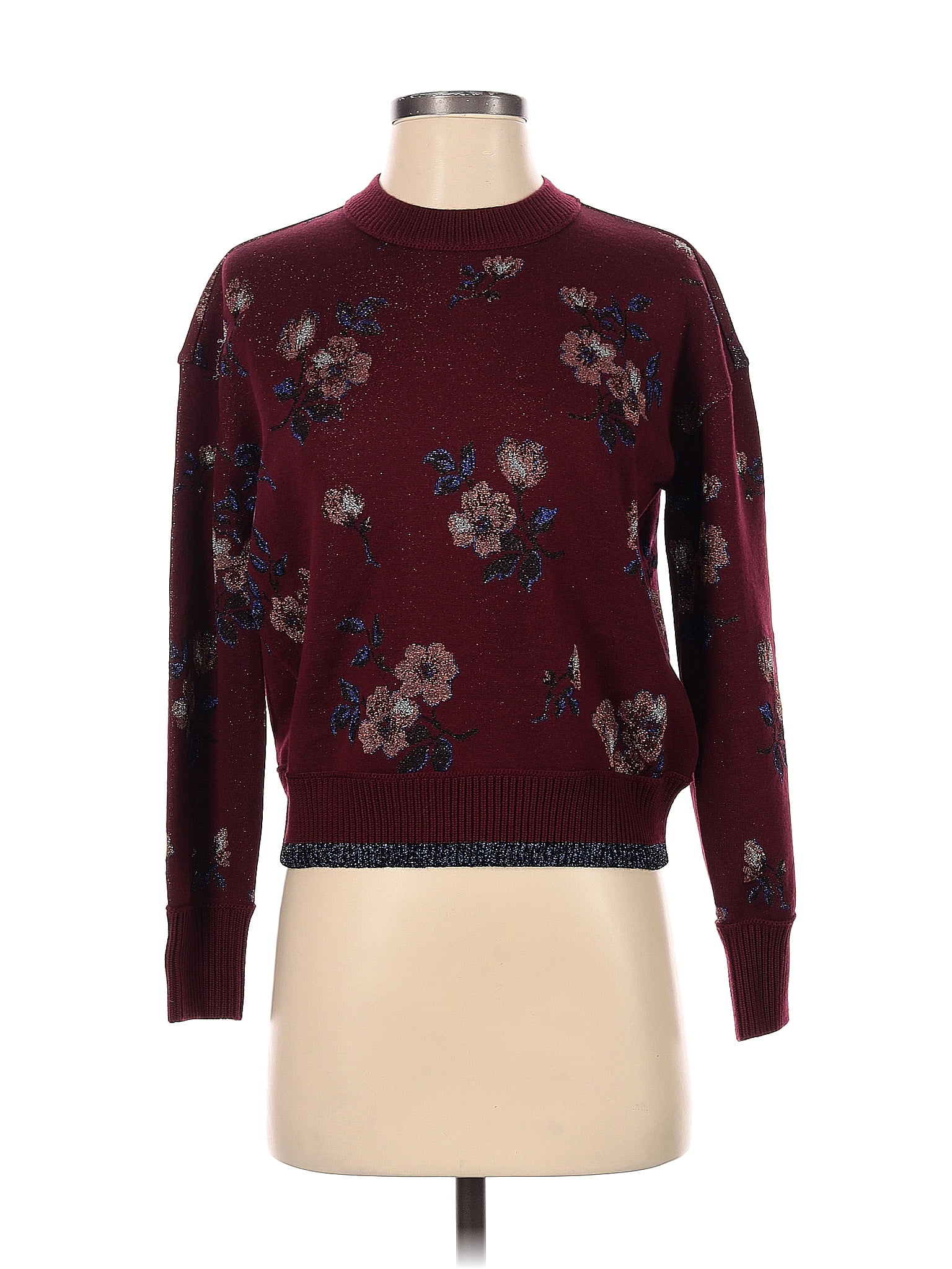 Coach Floral Motif Floral Batik Brocade Burgundy Pullover Sweater Size ...