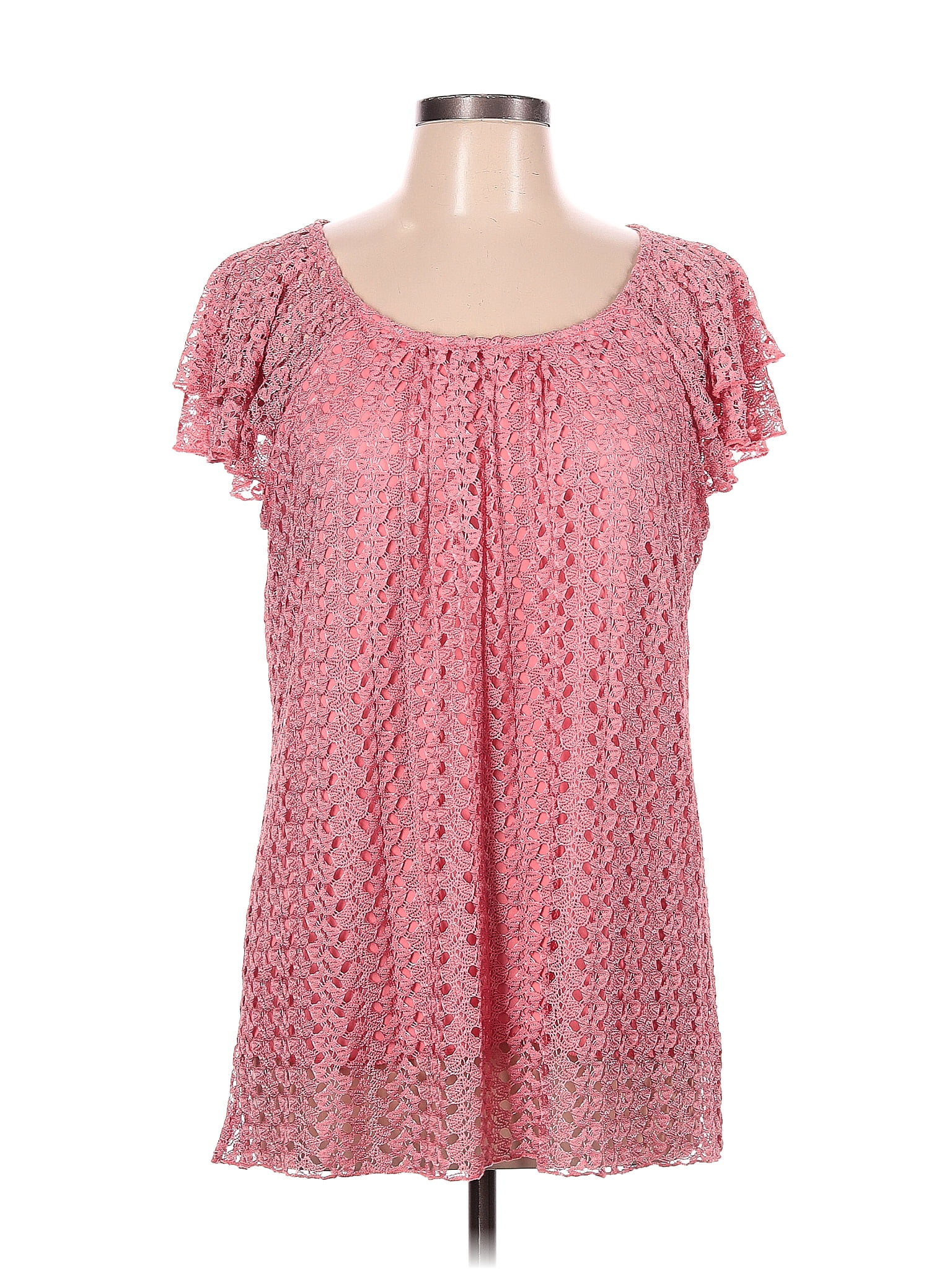 Roz And Ali 100 Polyester Pink Short Sleeve Blouse Size L 66 Off