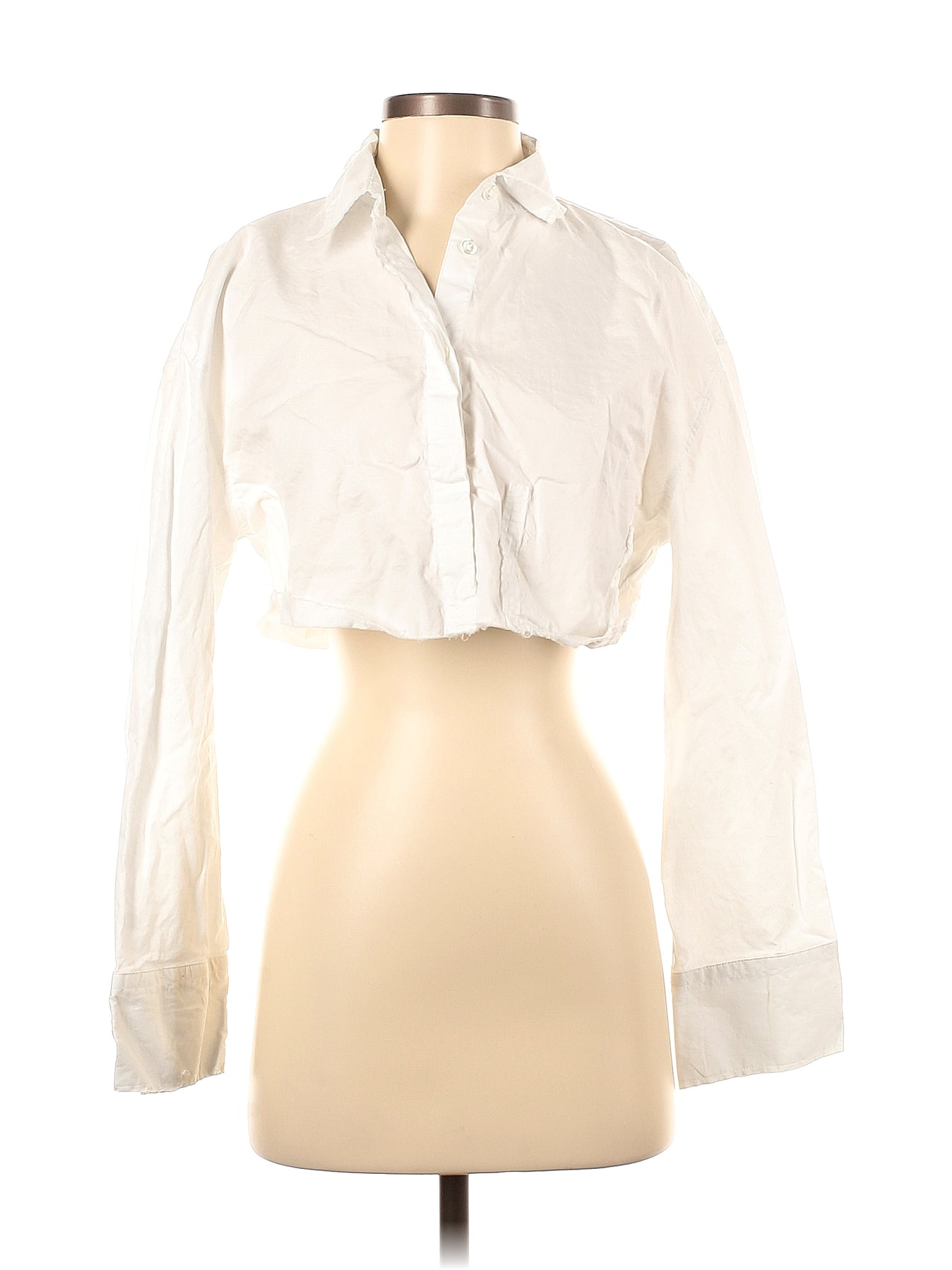 Zara 100% Cotton Ivory Long Sleeve Button-Down Shirt Size S - 48% off | ThredUp