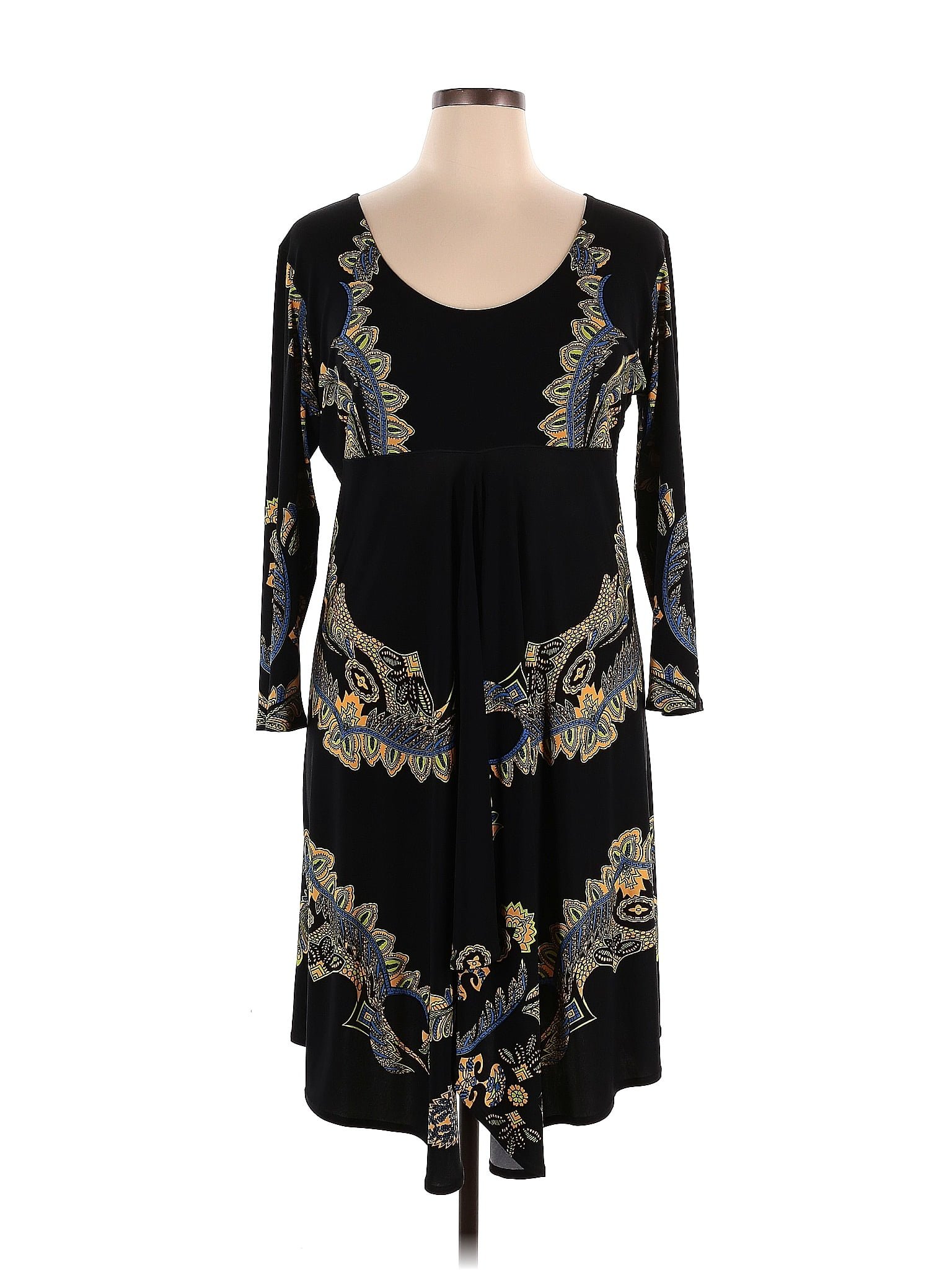 Eva Varro Paisley Baroque Print Black Casual Dress Size 1X (Plus) - 70% ...