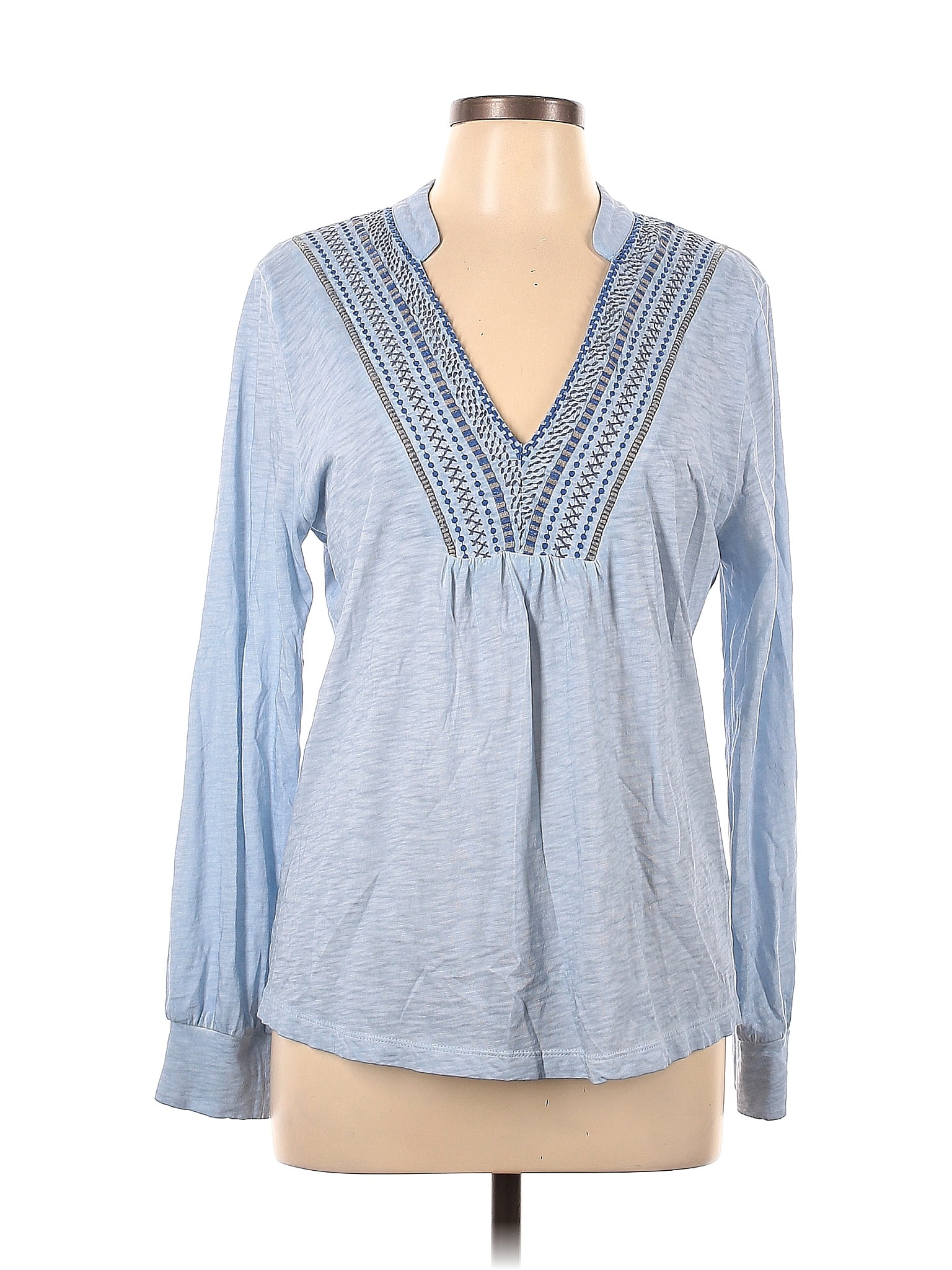 Nic Zoe 100 Cotton Blue Long Sleeve Top Size L 75 Off Thredup
