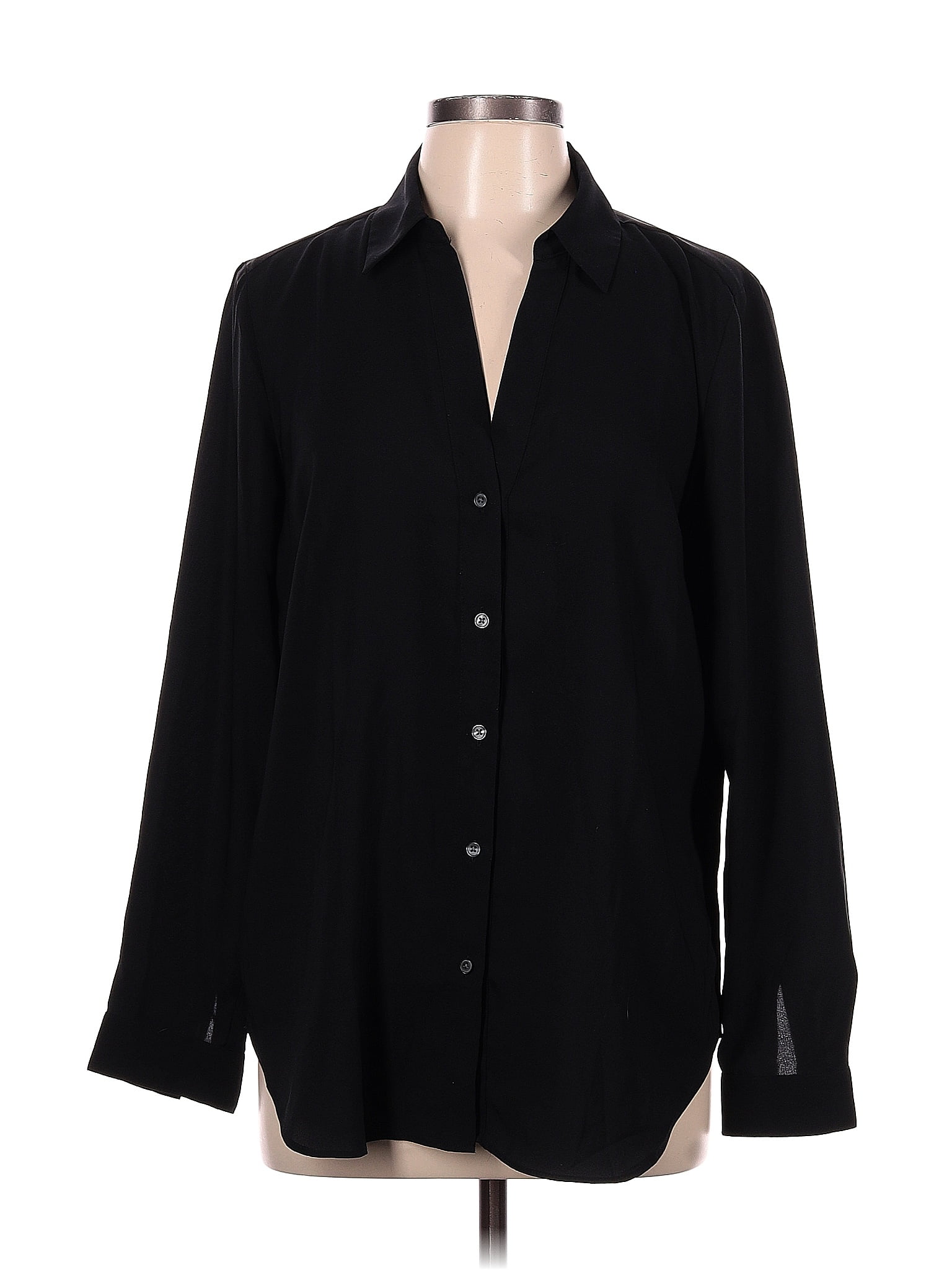 Ann Taylor 100 Polyester Black Long Sleeve Blouse Size L 72 Off