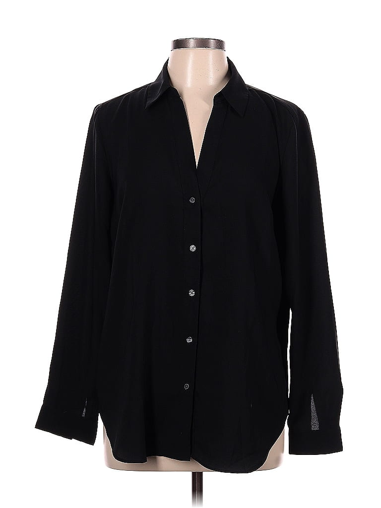 Ann Taylor 100 Polyester Black Long Sleeve Blouse Size L 72 Off