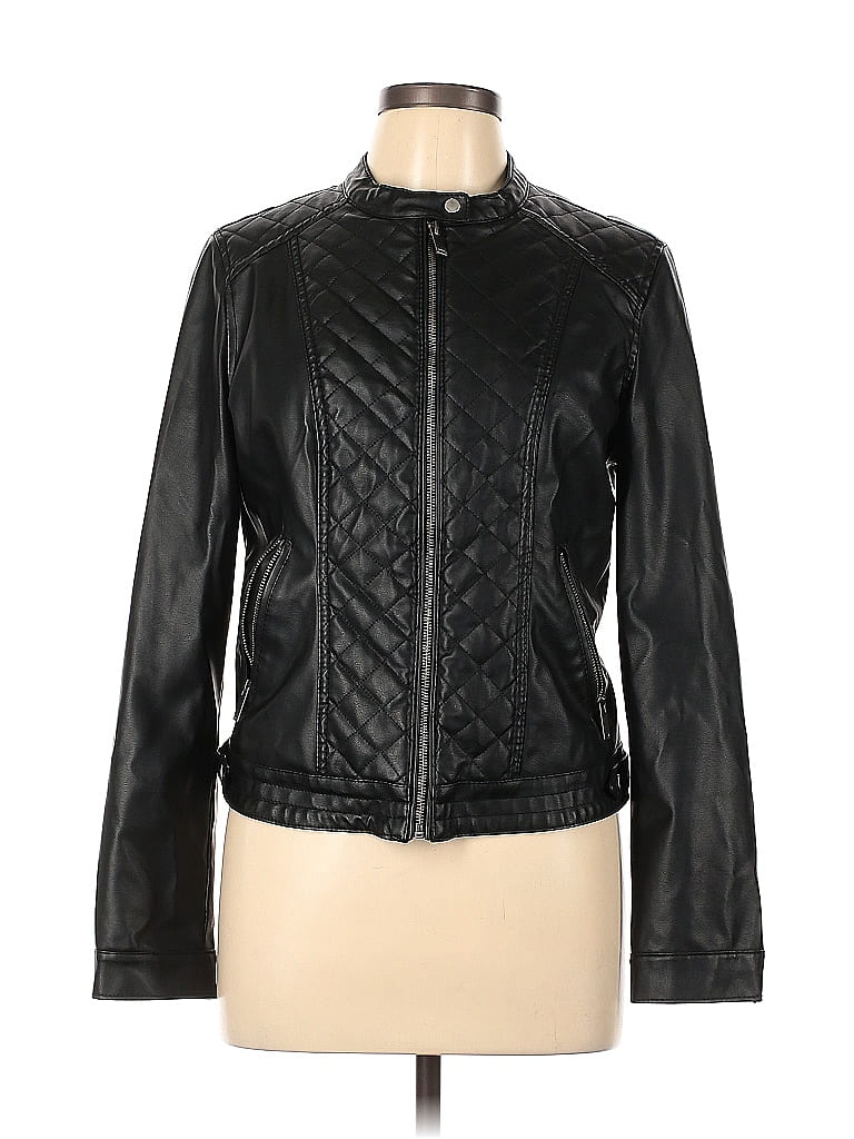 New Look 100% Polyester Black Faux Leather Jacket Size L - 54% off | ThredUp