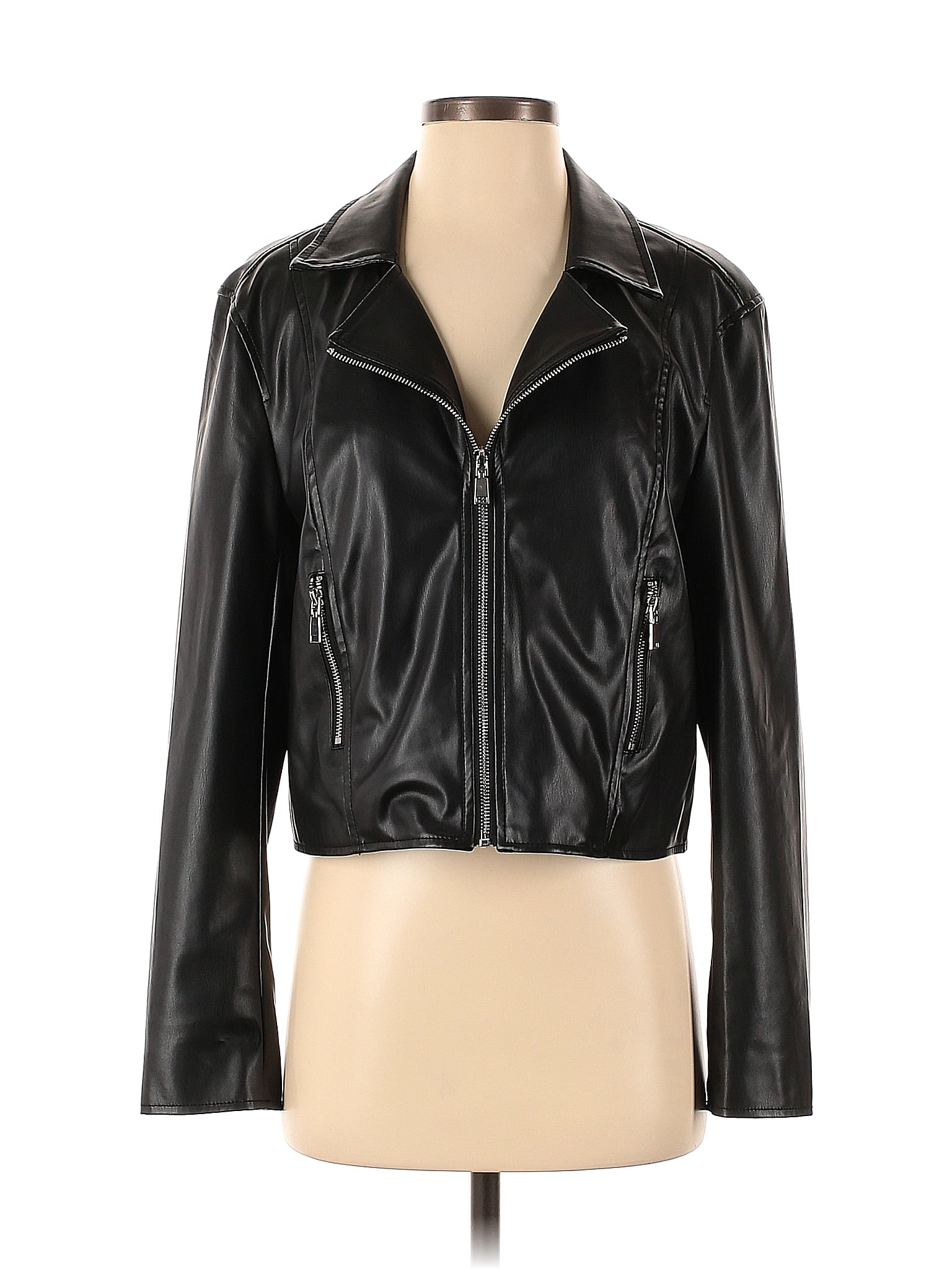 Intempo 100% Polyester Solid Black Faux Leather Jacket Size S - 68% off | ThredUp