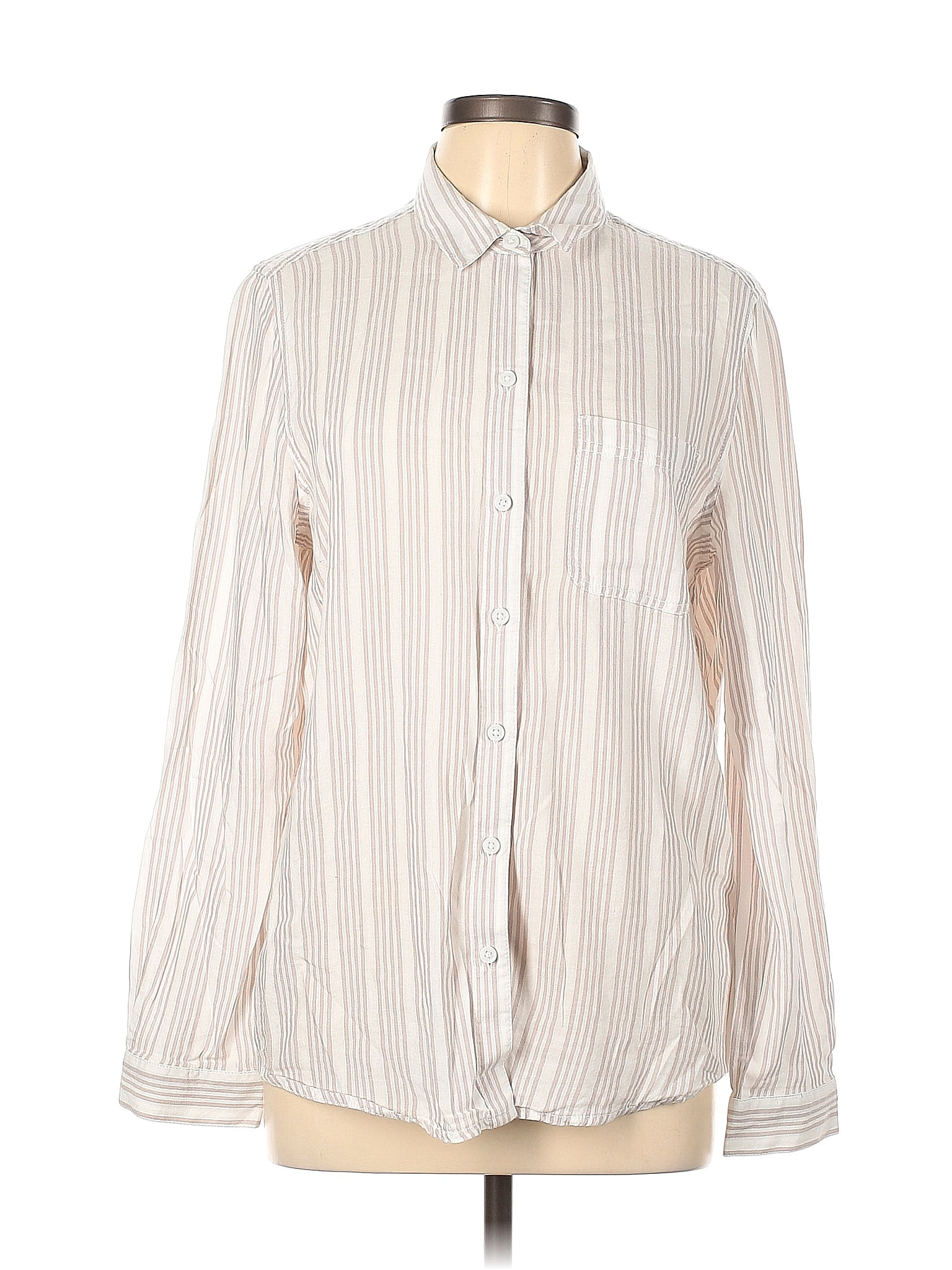BeachLunchLounge Stripes Ivory Long Sleeve Button-Down Shirt Size L - 70% off | ThredUp