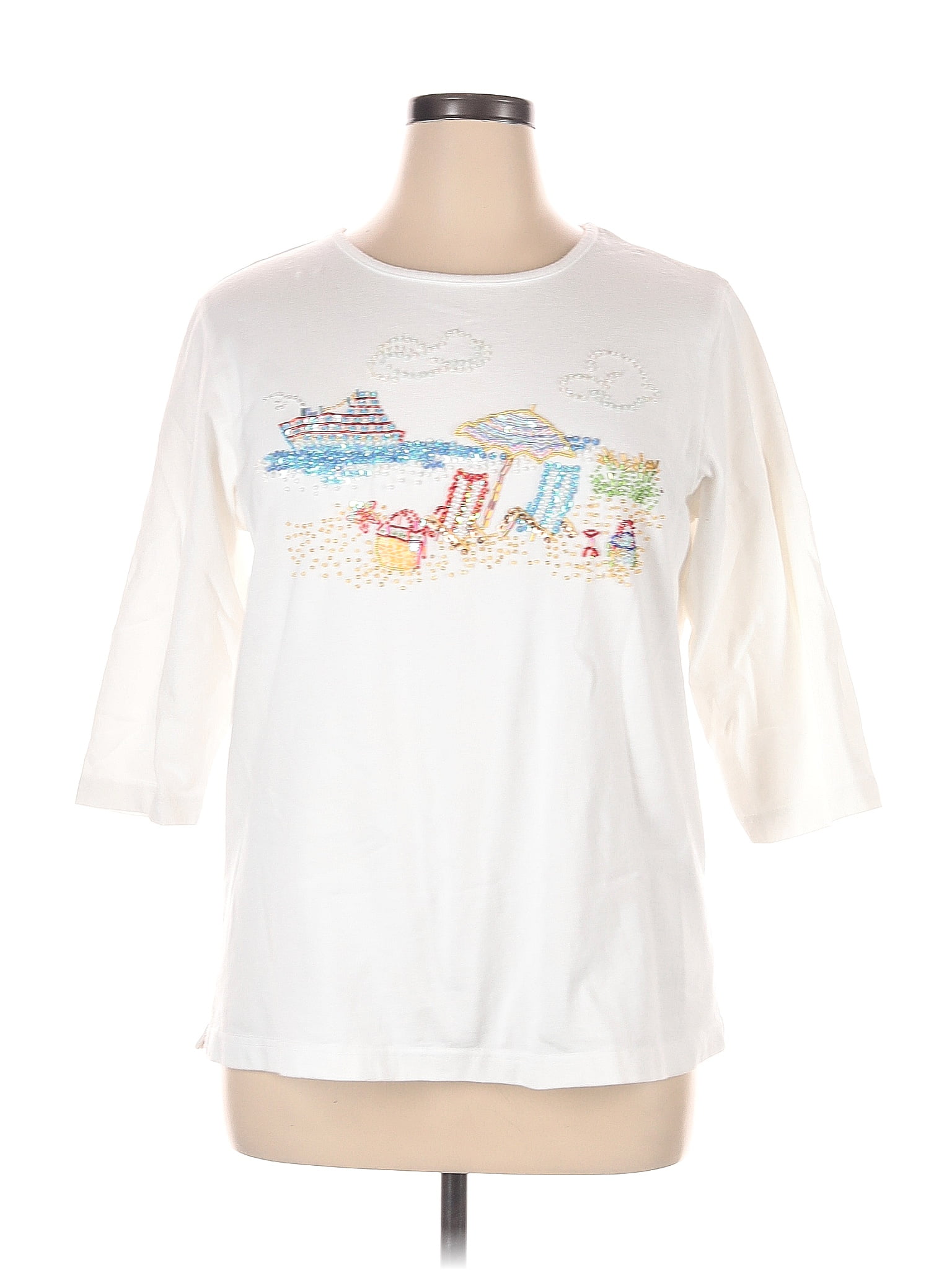 Quacker Factory 100% Cotton White 3/4 Sleeve Top Size XL - 59% off ...