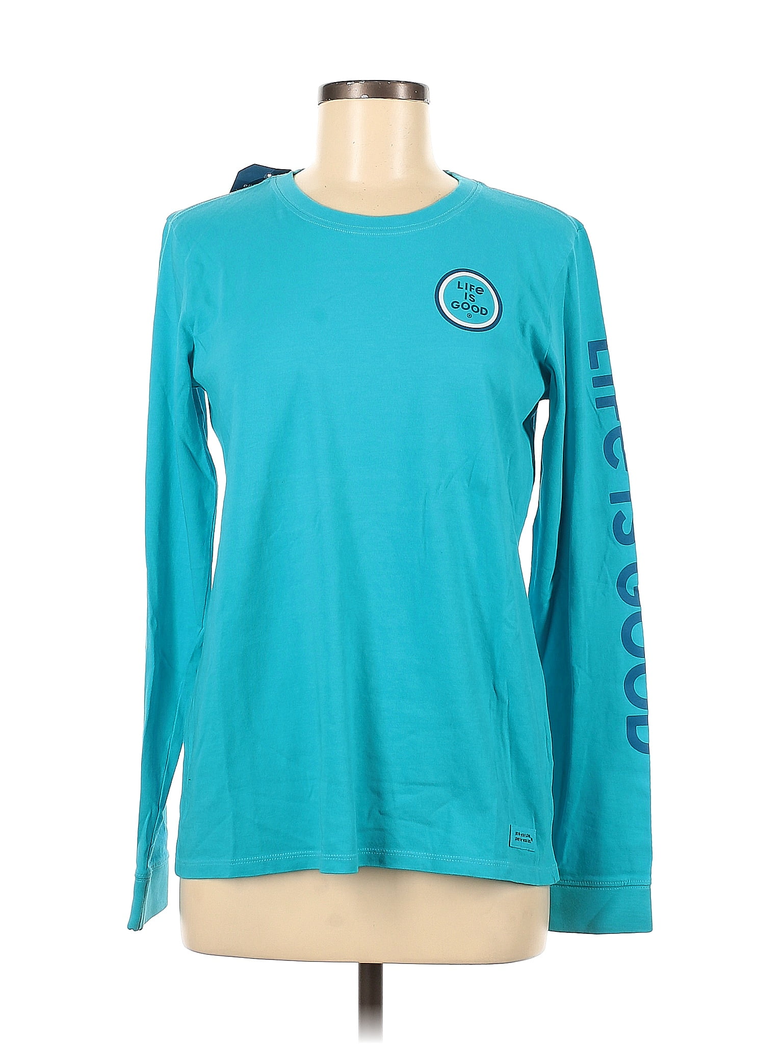Life Is Good 100 Cotton Teal Long Sleeve T Shirt Size M 41 Off