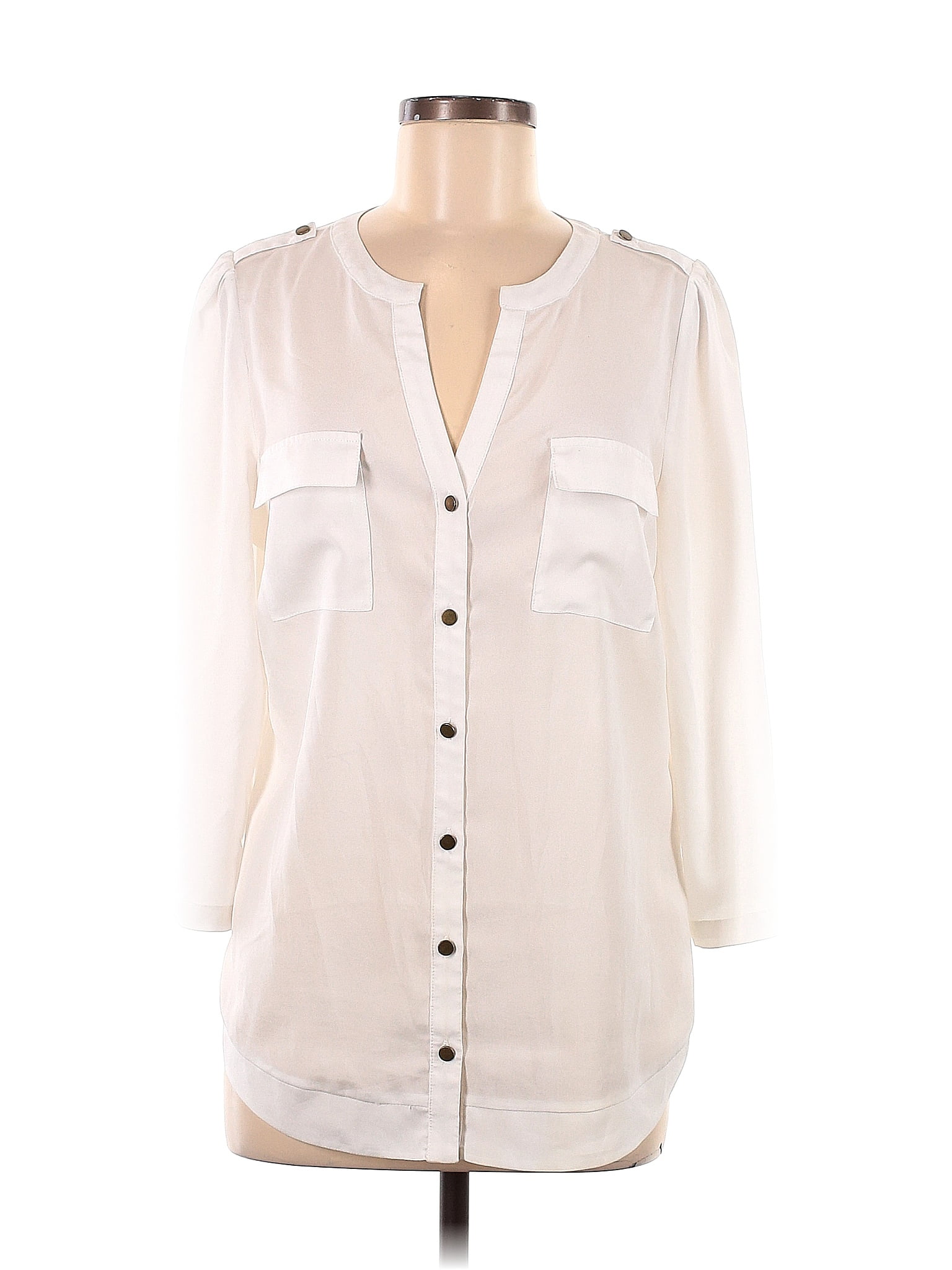 41hawthorn 100 Polyester White Long Sleeve Blouse Size M 62 Off