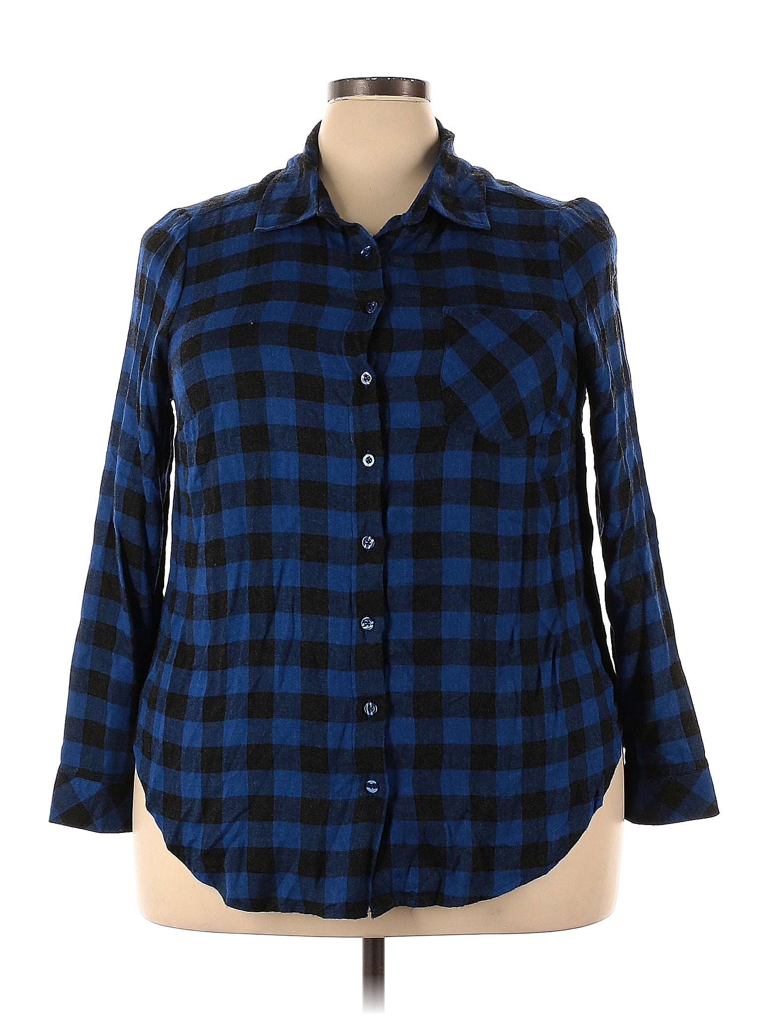 Torrid Checkered-gingham Plaid Blue Long Sleeve Button-Down Shirt Size ...