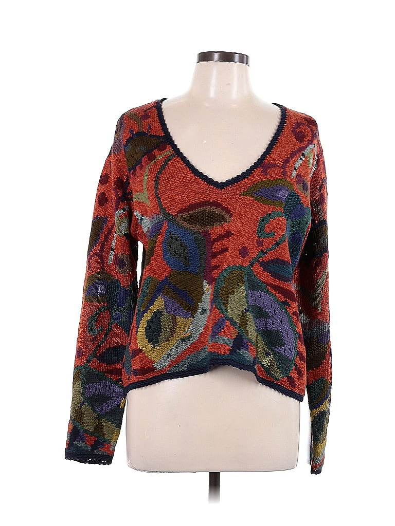 Peruvian Connection 100% Pima Cotton Floral Motif Paisley Batik Brocade Red Brown Pullover ...