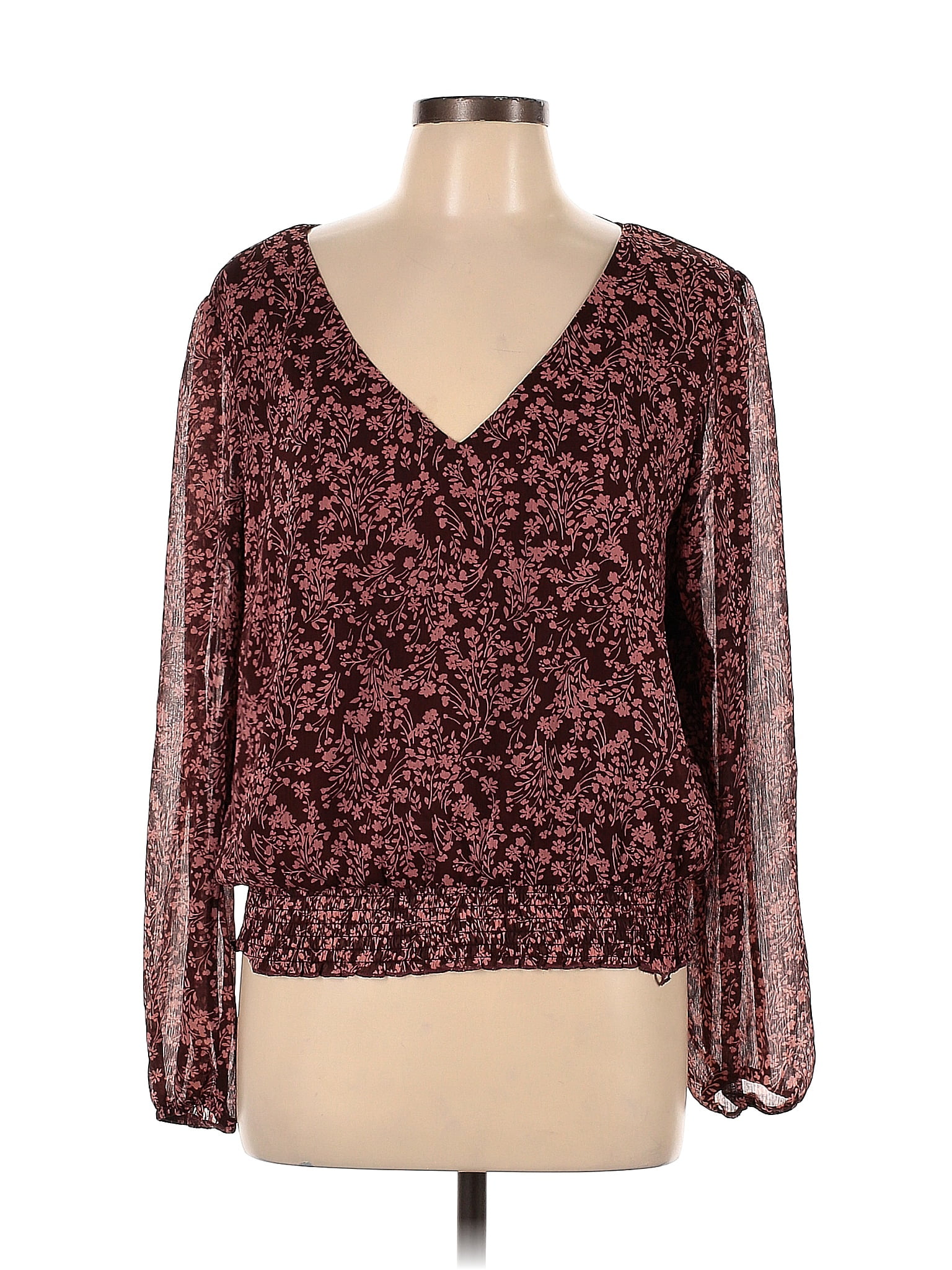 Nine Britton 100% Polyester Burgundy Long Sleeve Blouse Size L - 68% off | ThredUp