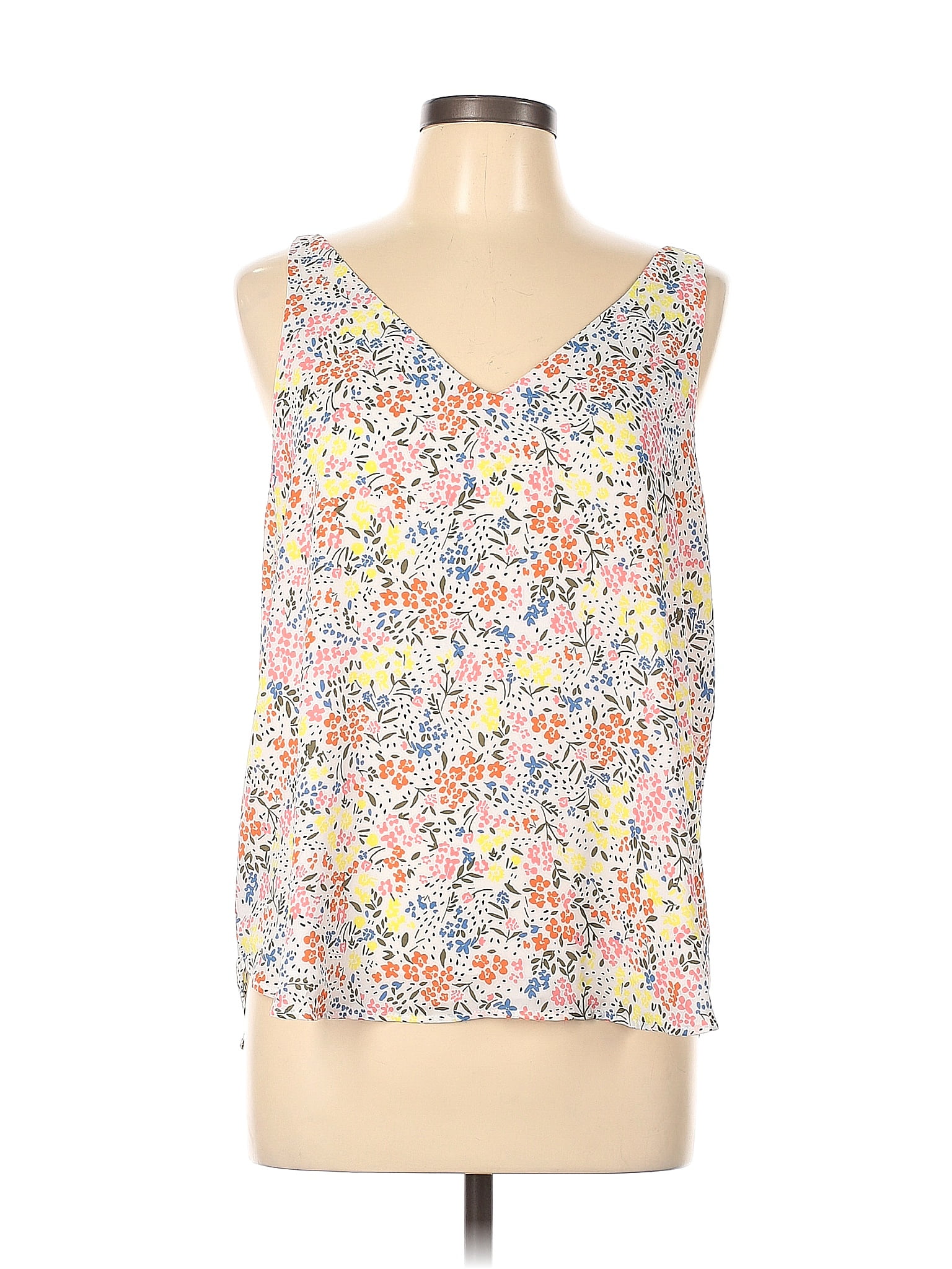 Ann Taylor Loft 100 Polyester White Sleeveless Blouse Size L 68 Off