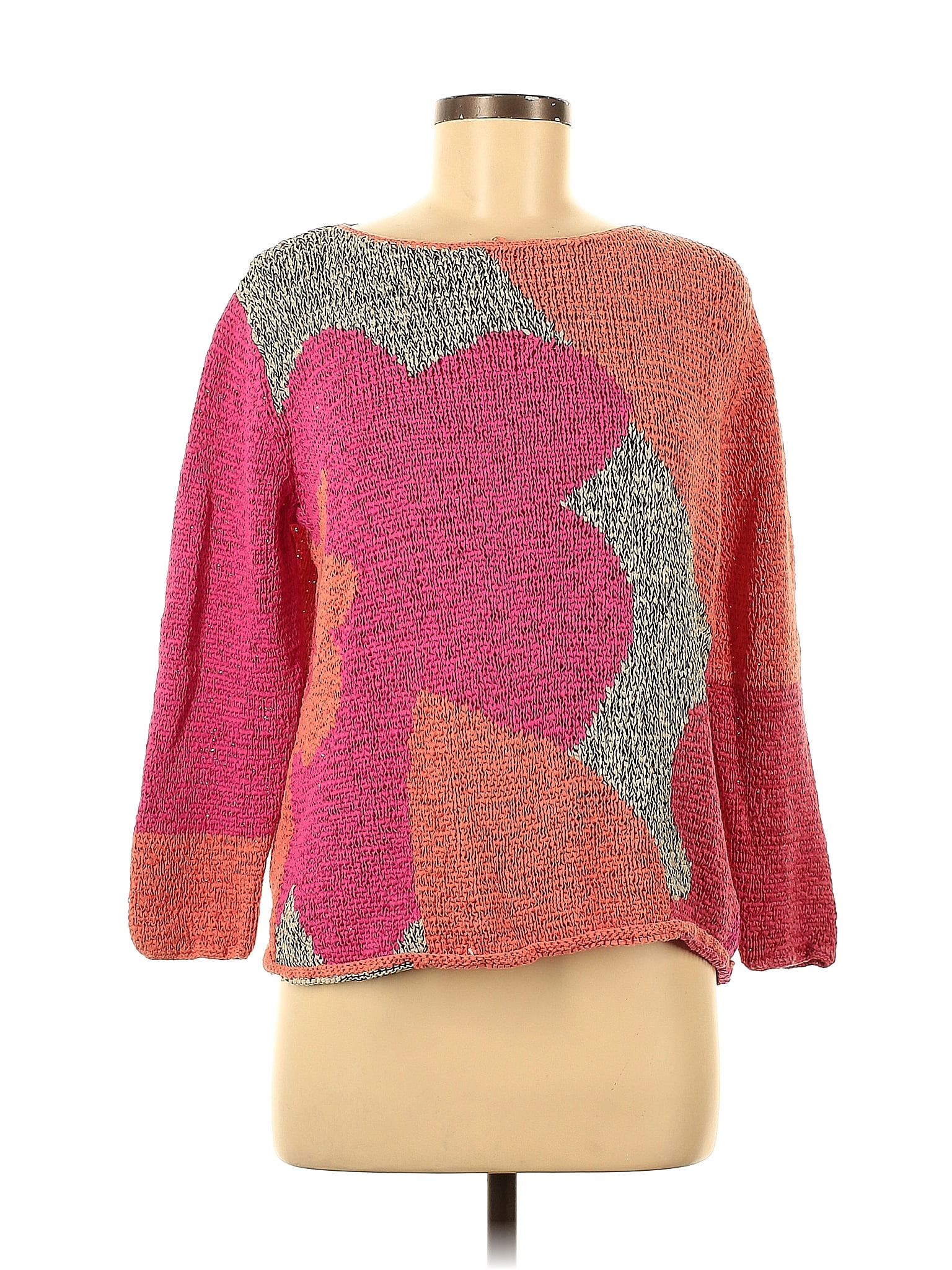Sigrid Olsen Marled Tweed Hearts Batik Color Block Pink Pullover Sweater Size M - 81% off | ThredUp