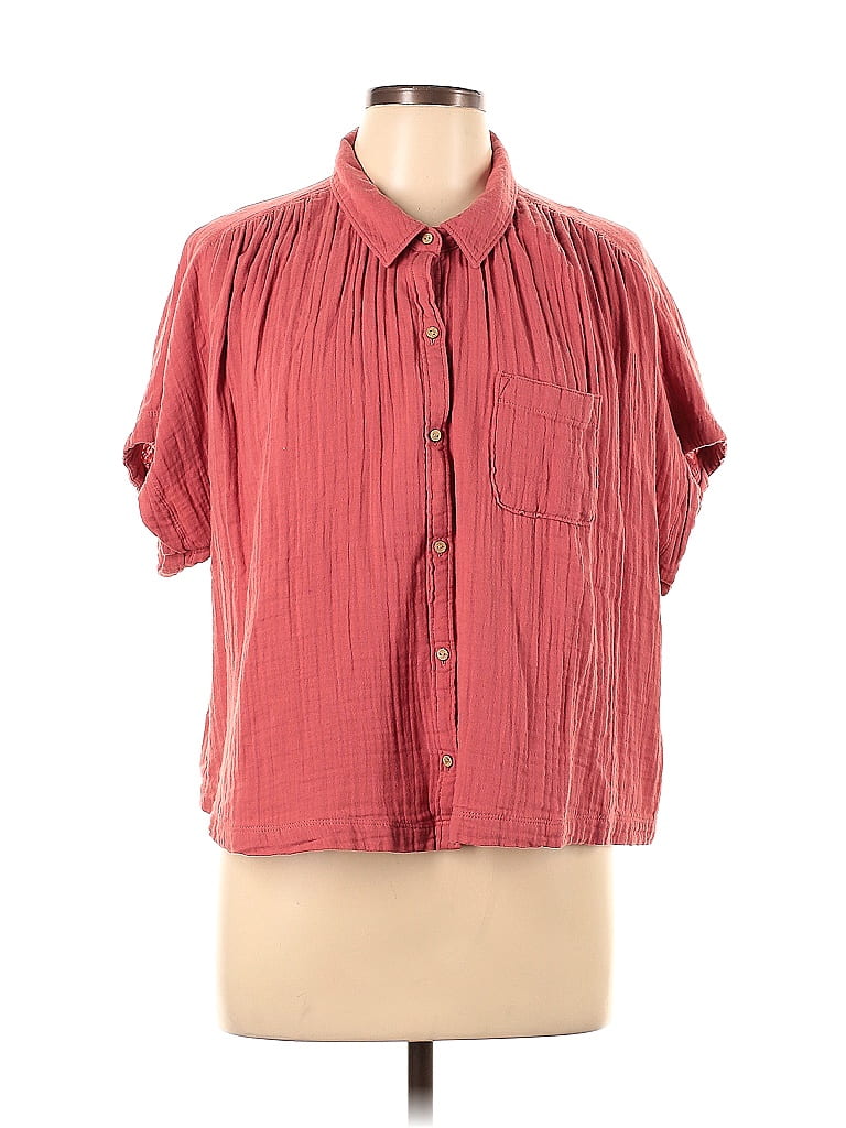 Old Navy 100% Cotton Red Short Sleeve Button-Down Shirt Size L - 44% ...