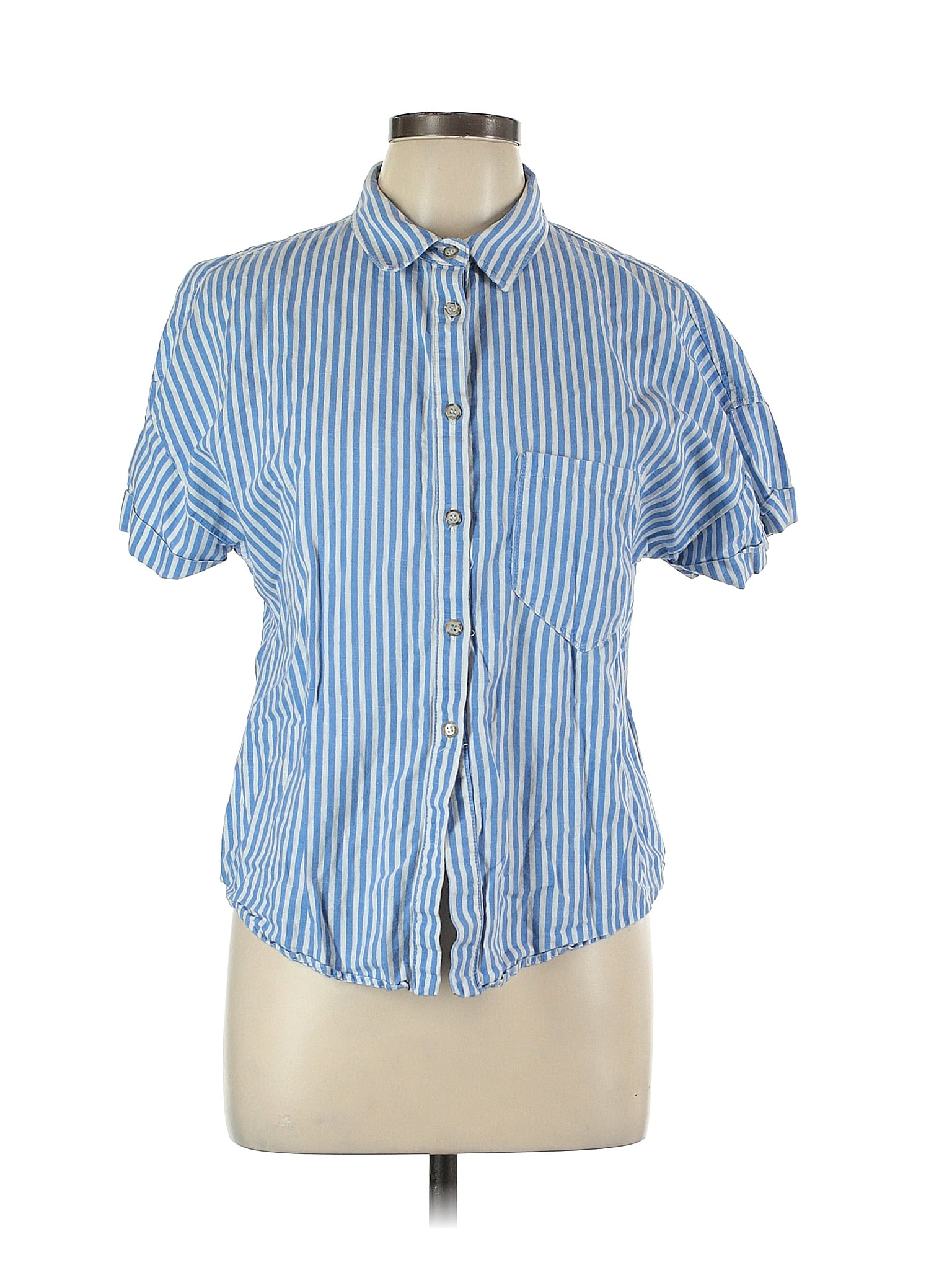 Zara Blue Short Sleeve Button-Down Shirt Size L - 44% off | ThredUp