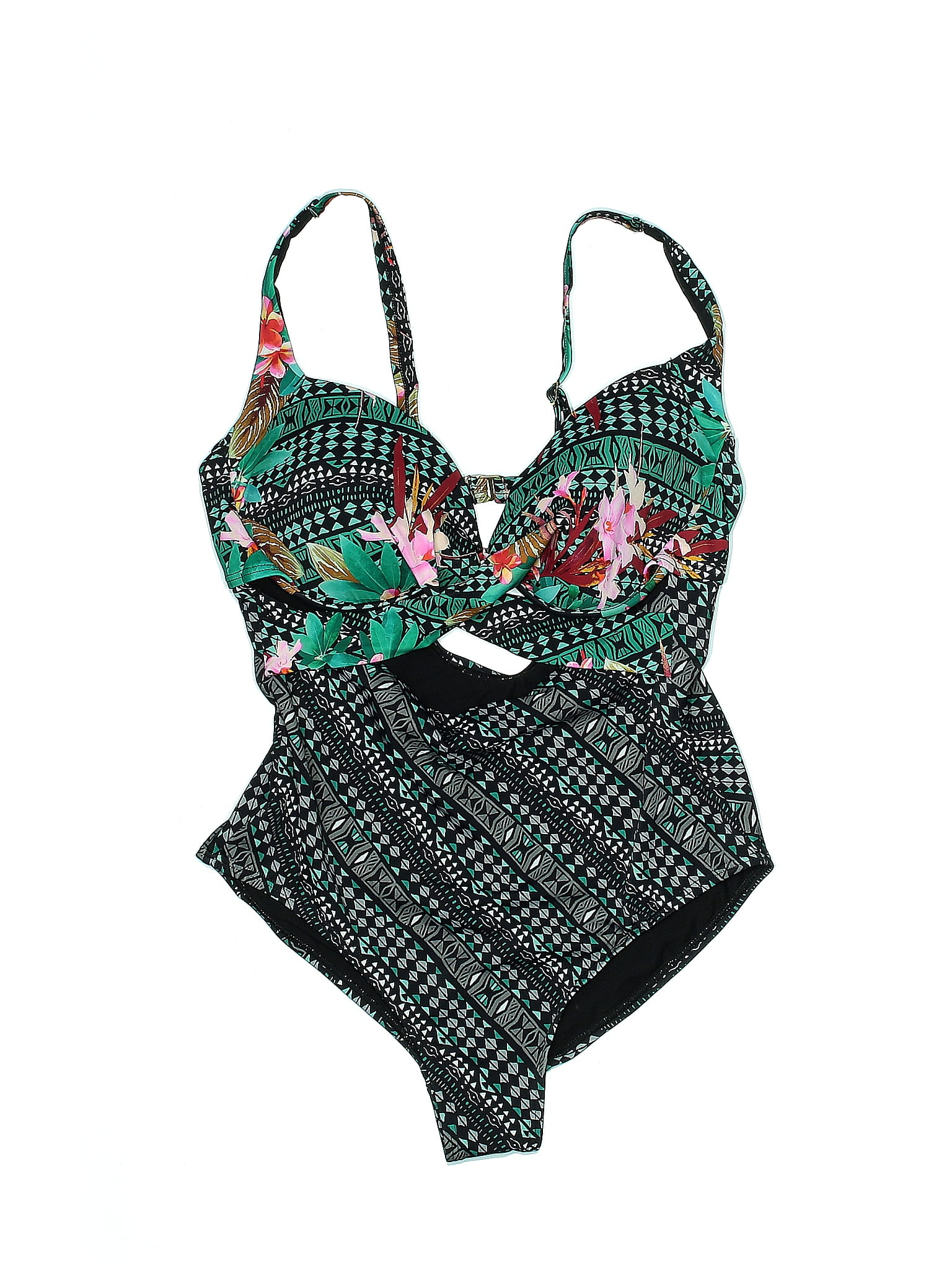 Swimsuits For All Houndstooth Jacquard Marled Tortoise Floral Motif