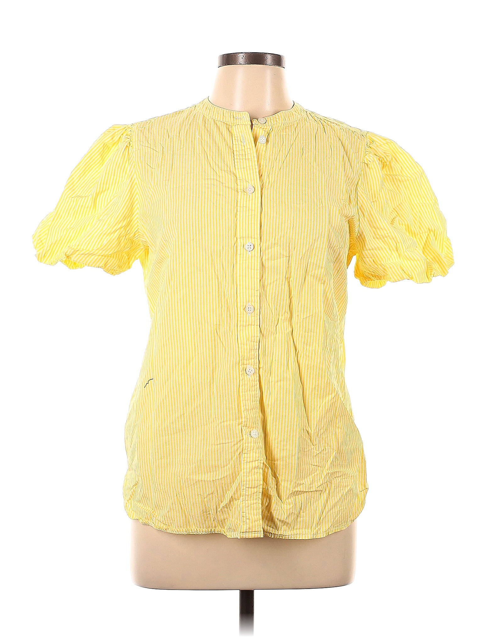 J Crew 100 Cotton Yellow Short Sleeve Button Down Shirt Size 10 77