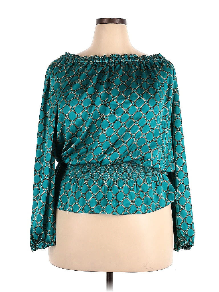Michael Michael Kors 100 Recycled Polyester Teal Long Sleeve Blouse