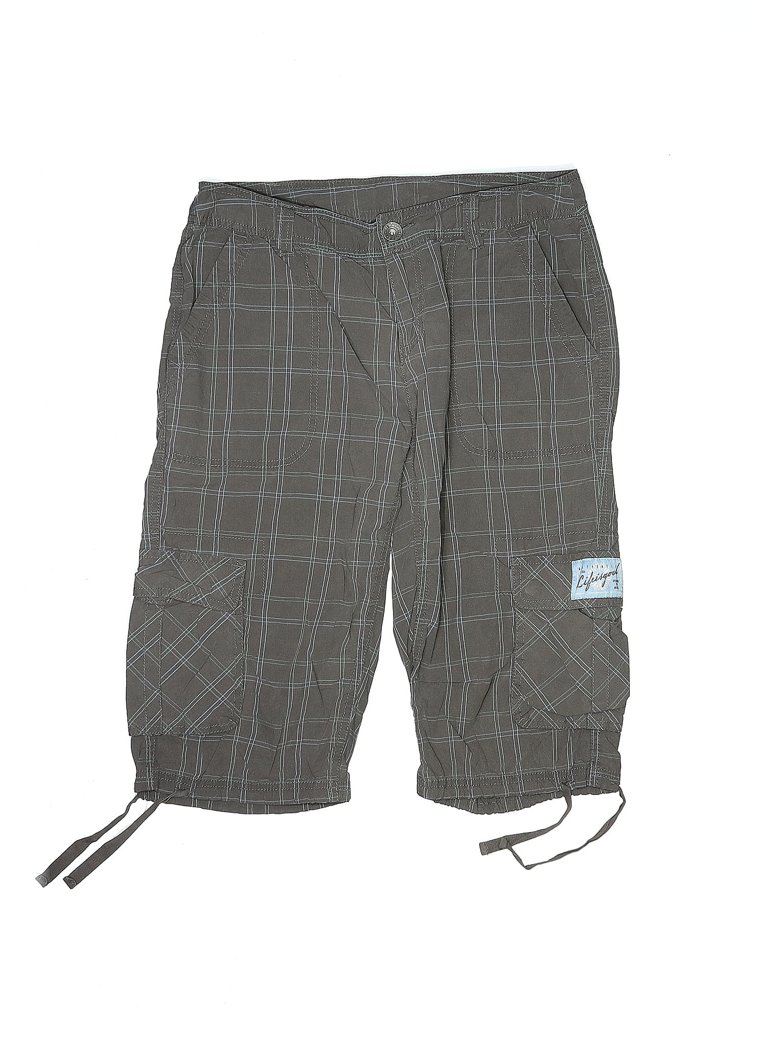 Life Is Good 100% Cotton Checkered-gingham Grid Plaid Gray Cargo Shorts ...
