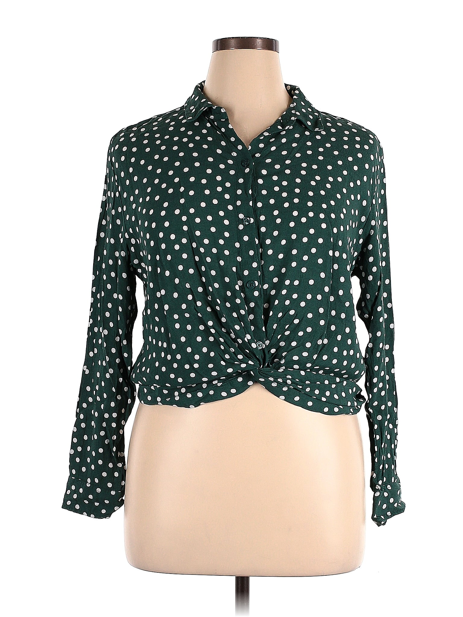 Abercrombie And Fitch 100 Viscose Polka Dots Green Long Sleeve Button