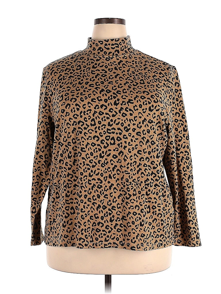 Karen Scott Tortoise Animal Print Leopard Print Brown Turtleneck Sweater Size 3X (Plus) - 62% ...