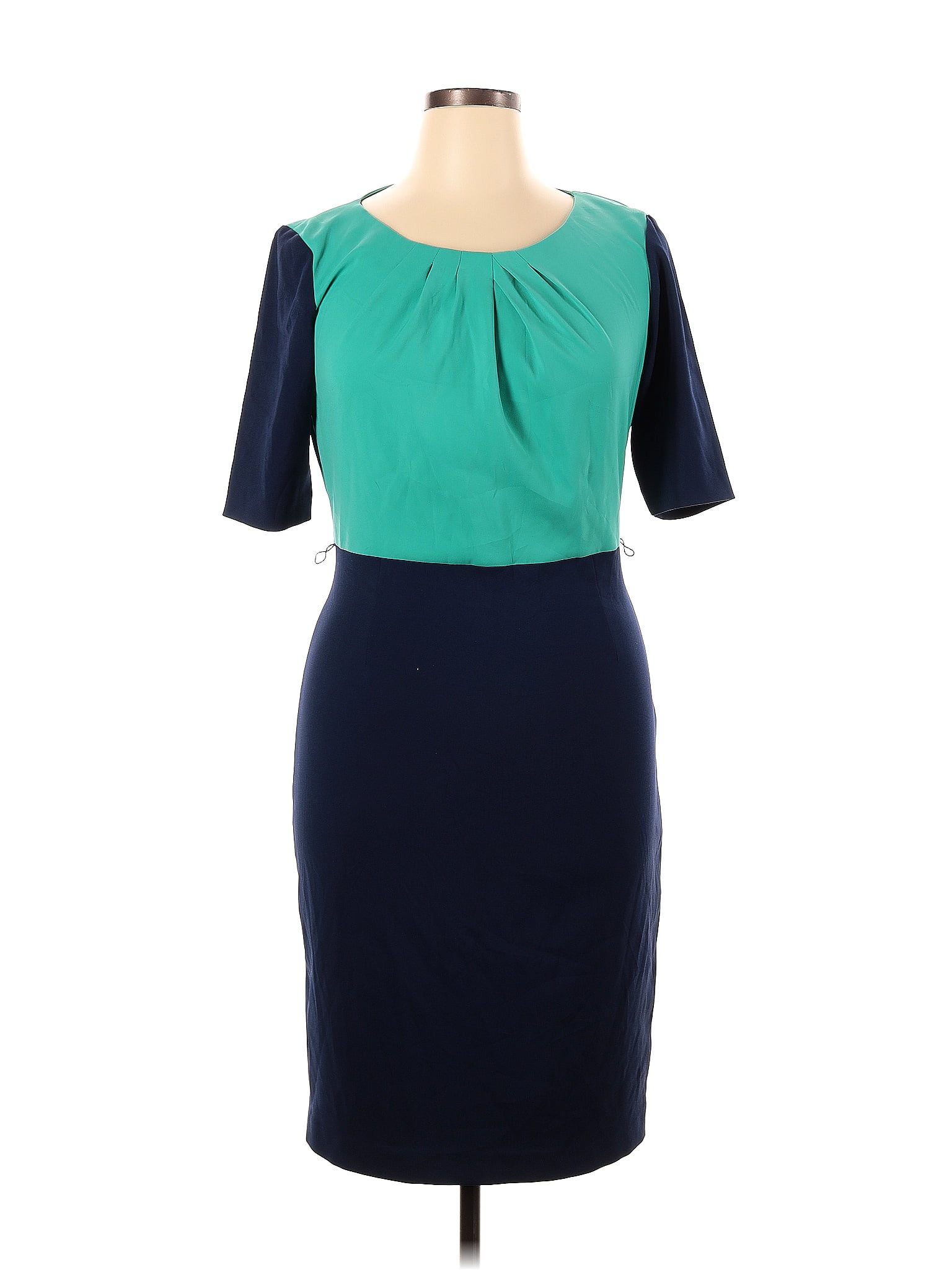 T Tahari Solid Color Block Blue Teal Casual Dress Size 14 75 Off