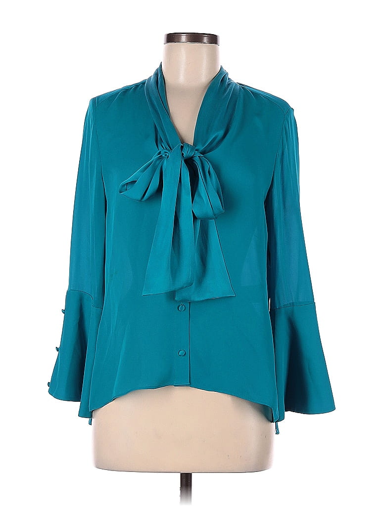 Alice Olivia 100 Silk Teal Long Sleeve Blouse Size M 82 Off Thredup