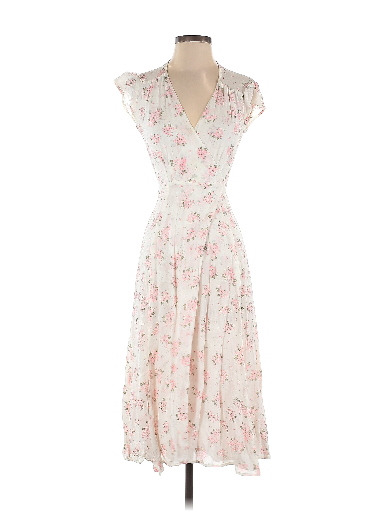 Reformation 100 Viscose Floral Motif Floral Ivory Casual Dress Size Xs