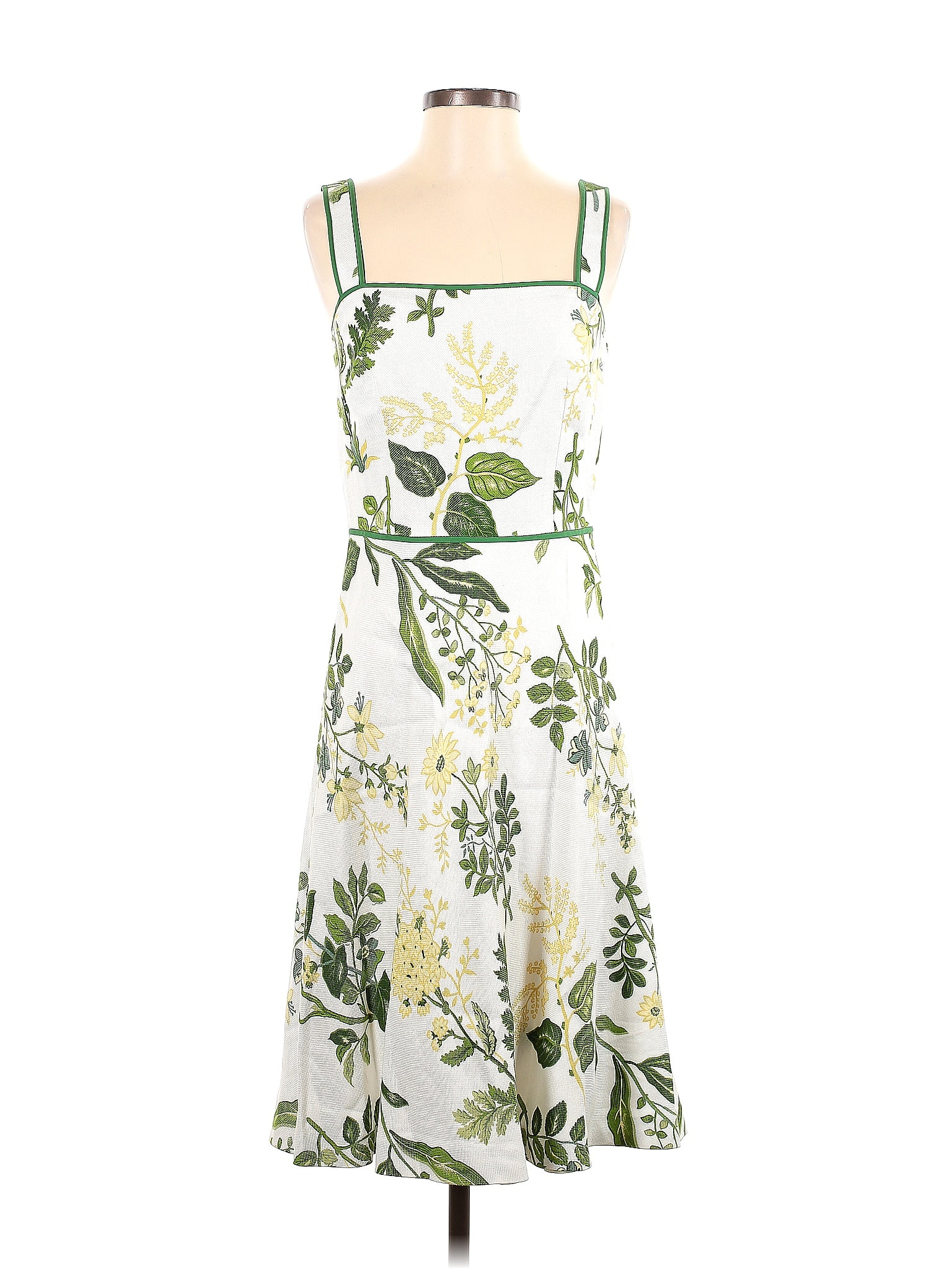 Ann Taylor Loft Floral Motif Floral Tropical Green Casual Dress Size 4