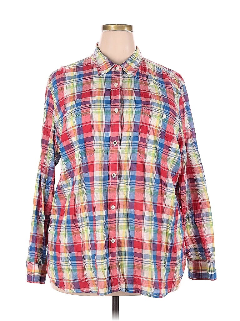 Lauren Jeans Co 100 Cotton Checkered Gingham Plaid Red Long Sleeve