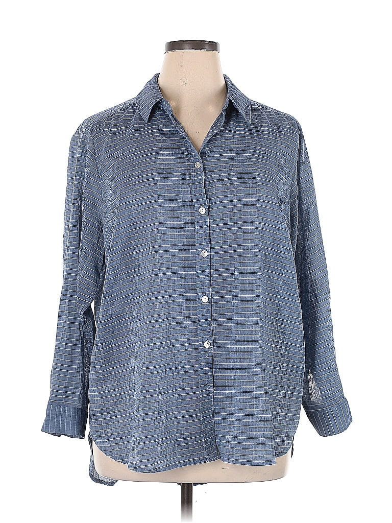 Jane and Delancey Houndstooth Marled Checkered-gingham Blue Long Sleeve Button-Down Shirt Size ...