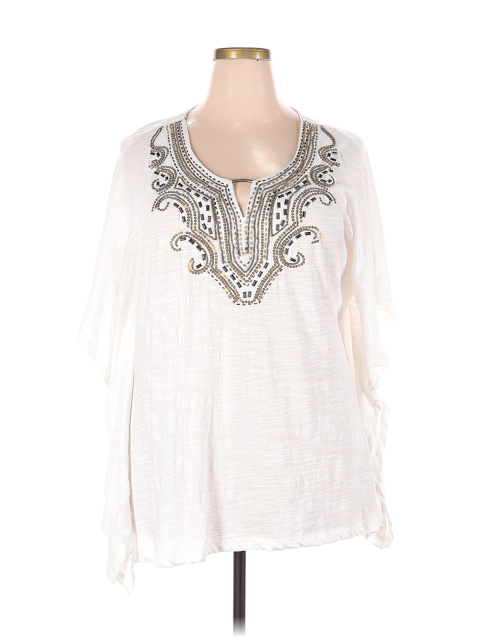 JM Collection Ivory Short Sleeve Top Size 2X (Plus) - 44% off | ThredUp