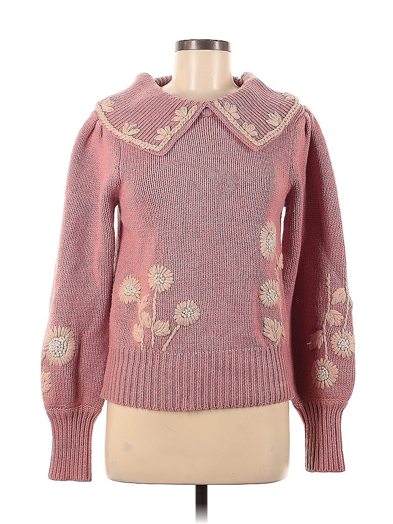 LoveShackFancy Floral Motif Hearts Pink Pullover Sweater Size M - 43% ...