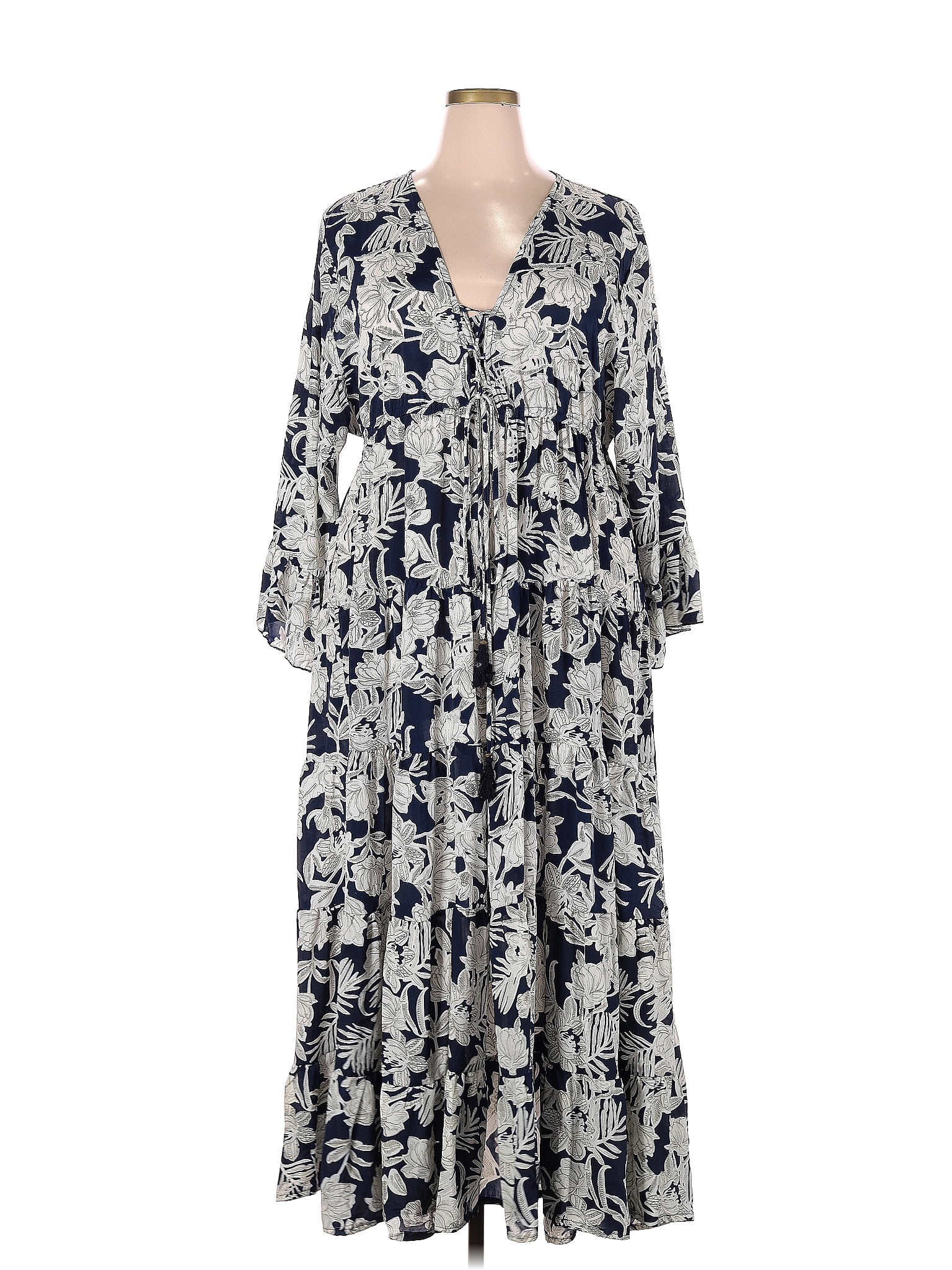 The Pyramid Collection Floral Motif Blue Casual Dress Size 3X (Plus ...