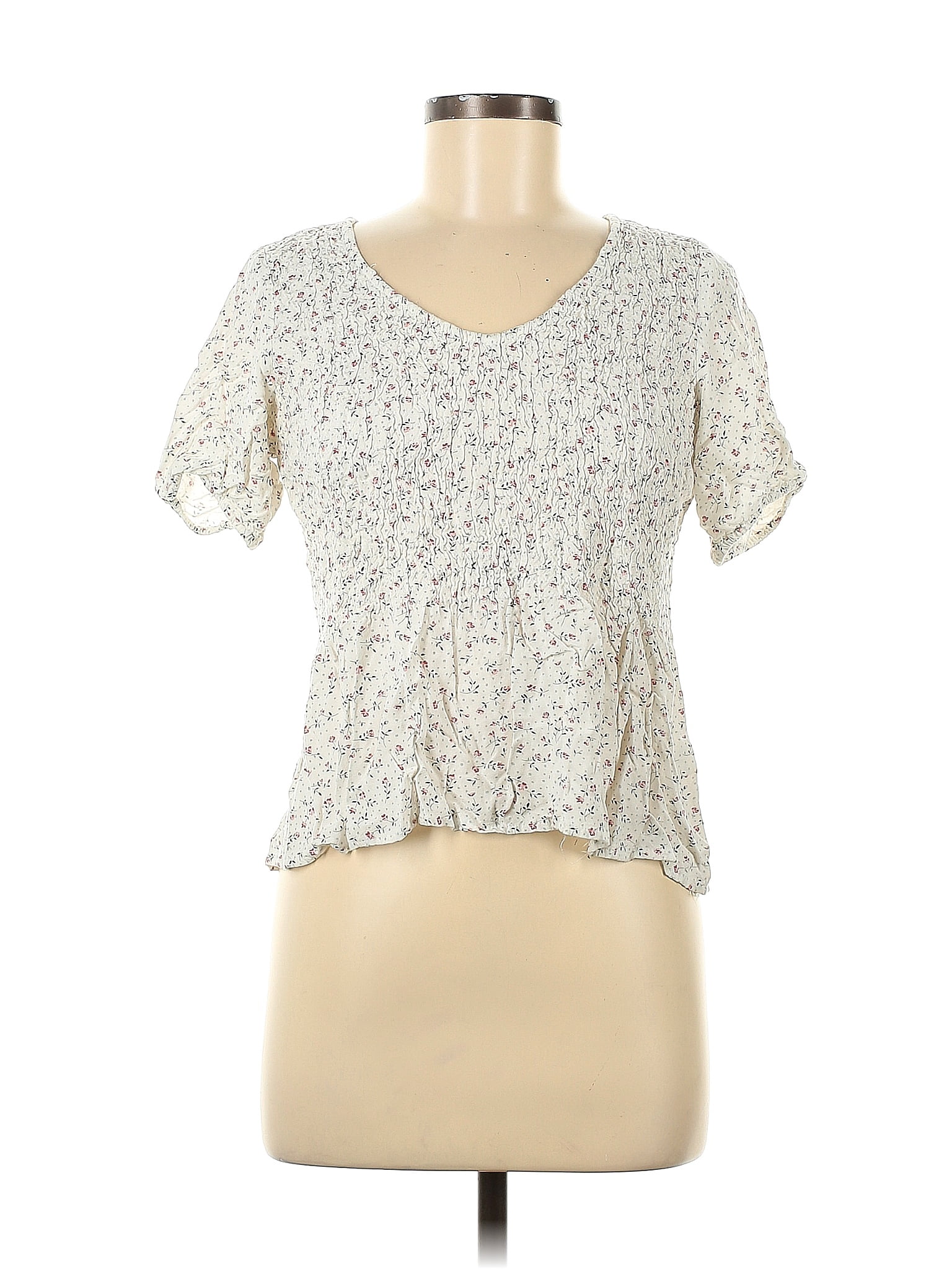Sim & Sam 100% Rayon Ivory Short Sleeve Blouse Size M - 71% off | ThredUp