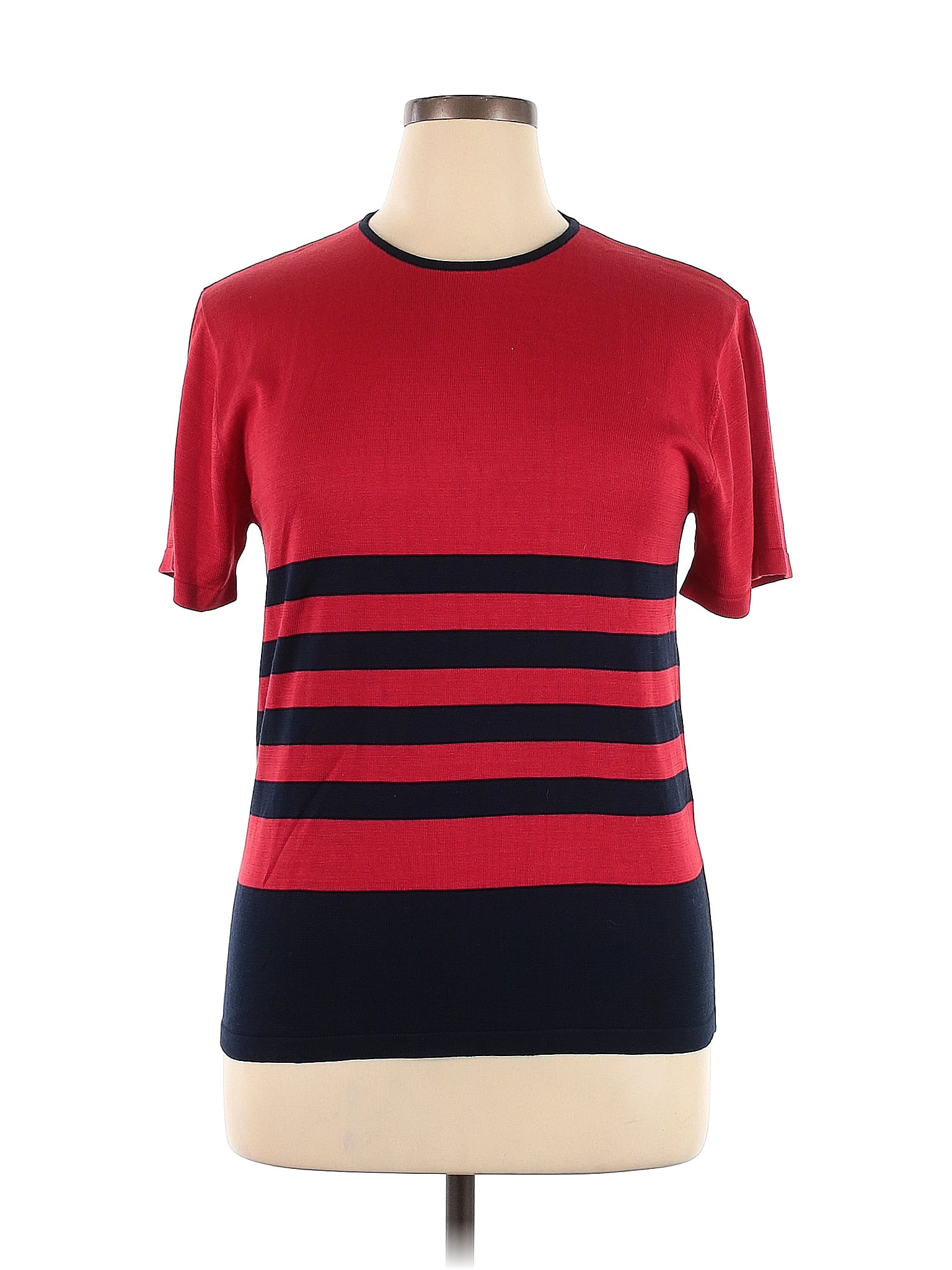 Assorted Brands 100% Silk Stripes Color Block Red Short Sleeve Silk Top ...