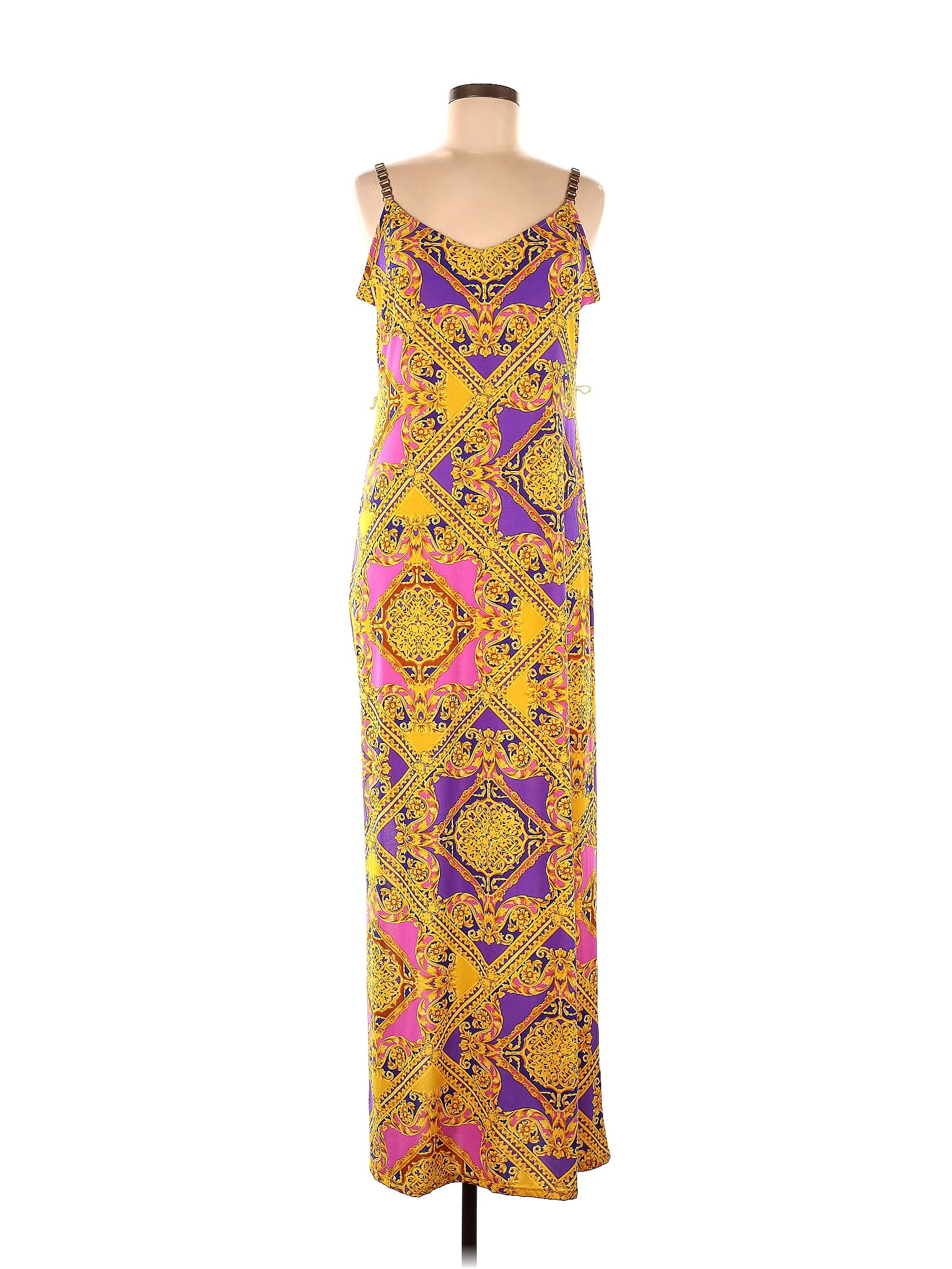 Jennifer Lopez Baroque Print Aztec Or Tribal Print Yellow Casual Dress ...