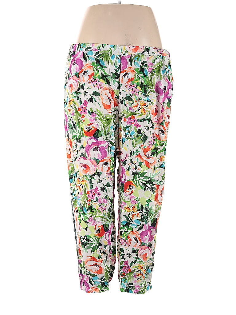 Punt Roma 100% Viscose Floral Graphic Tropical White Casual Pants Size ...