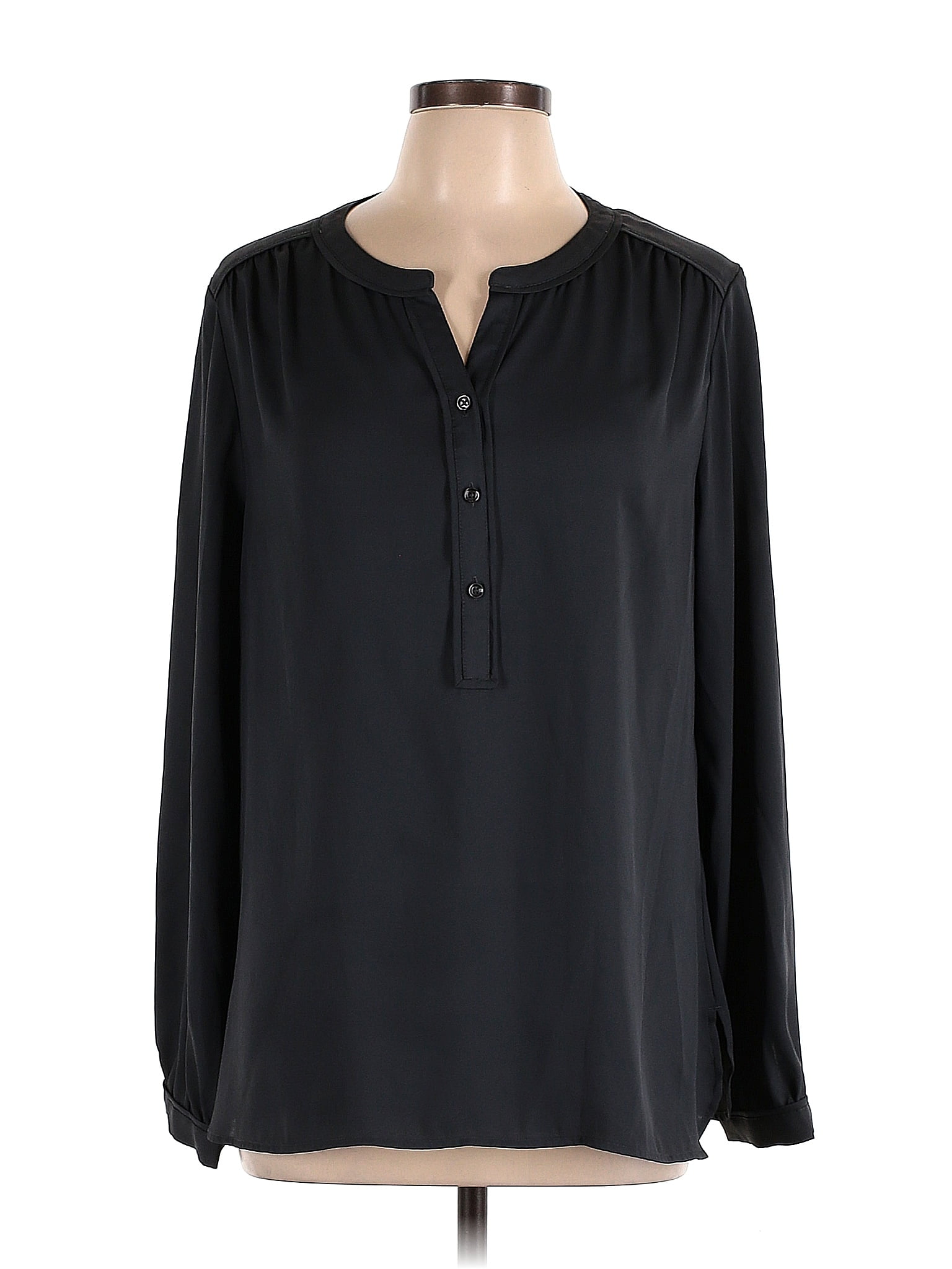 Ann Taylor Loft 100 Polyester Black Long Sleeve Blouse Size L 67
