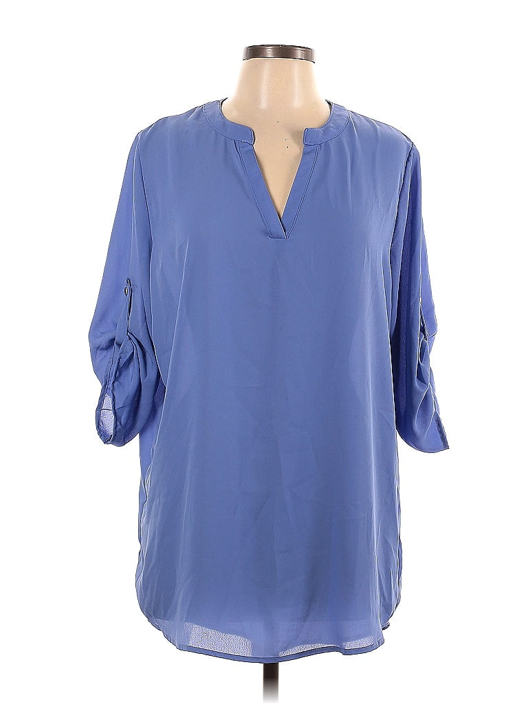 42 Pops 100% Polyester Blue Short Sleeve Blouse Size L - 70% off | ThredUp