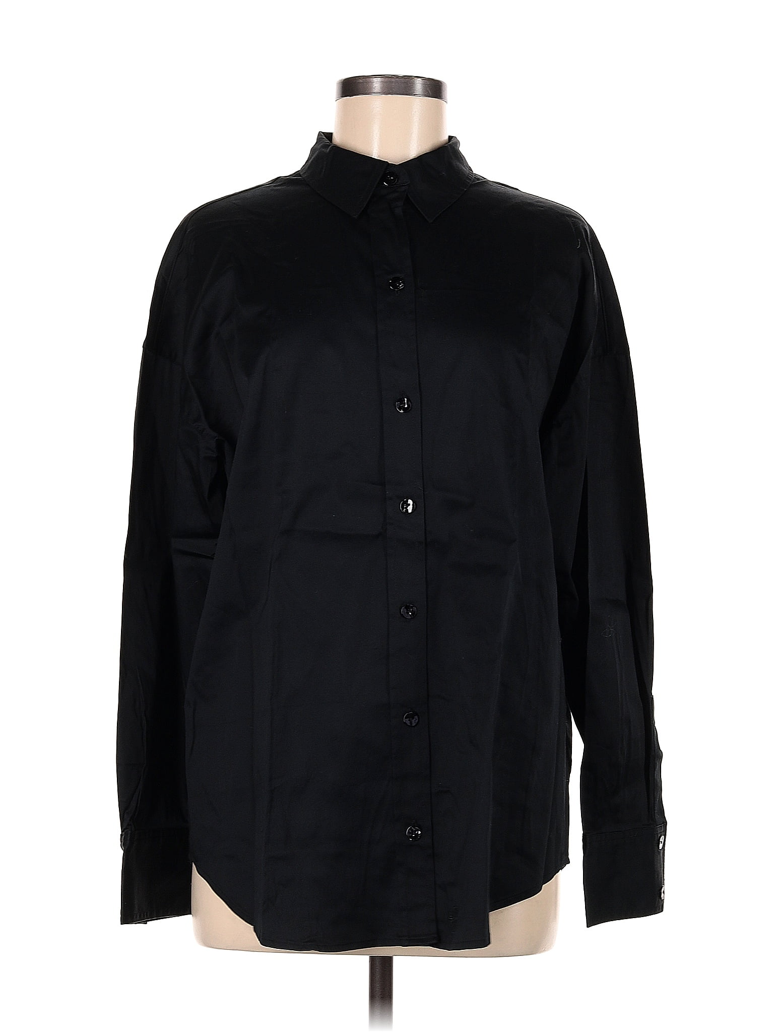 Lilly Pulitzer Solid Black Long Sleeve Button Down Shirt Size M 73