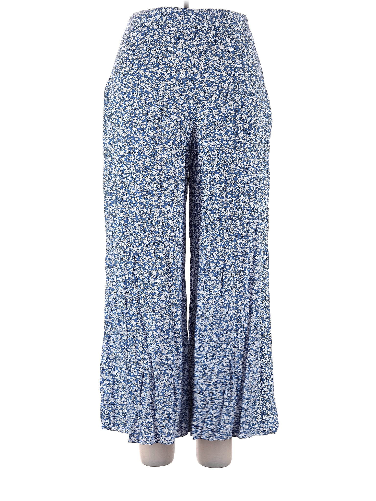 Luukse 100% Rayon Floral Motif Floral Hearts Blue Casual Pants Size XL ...