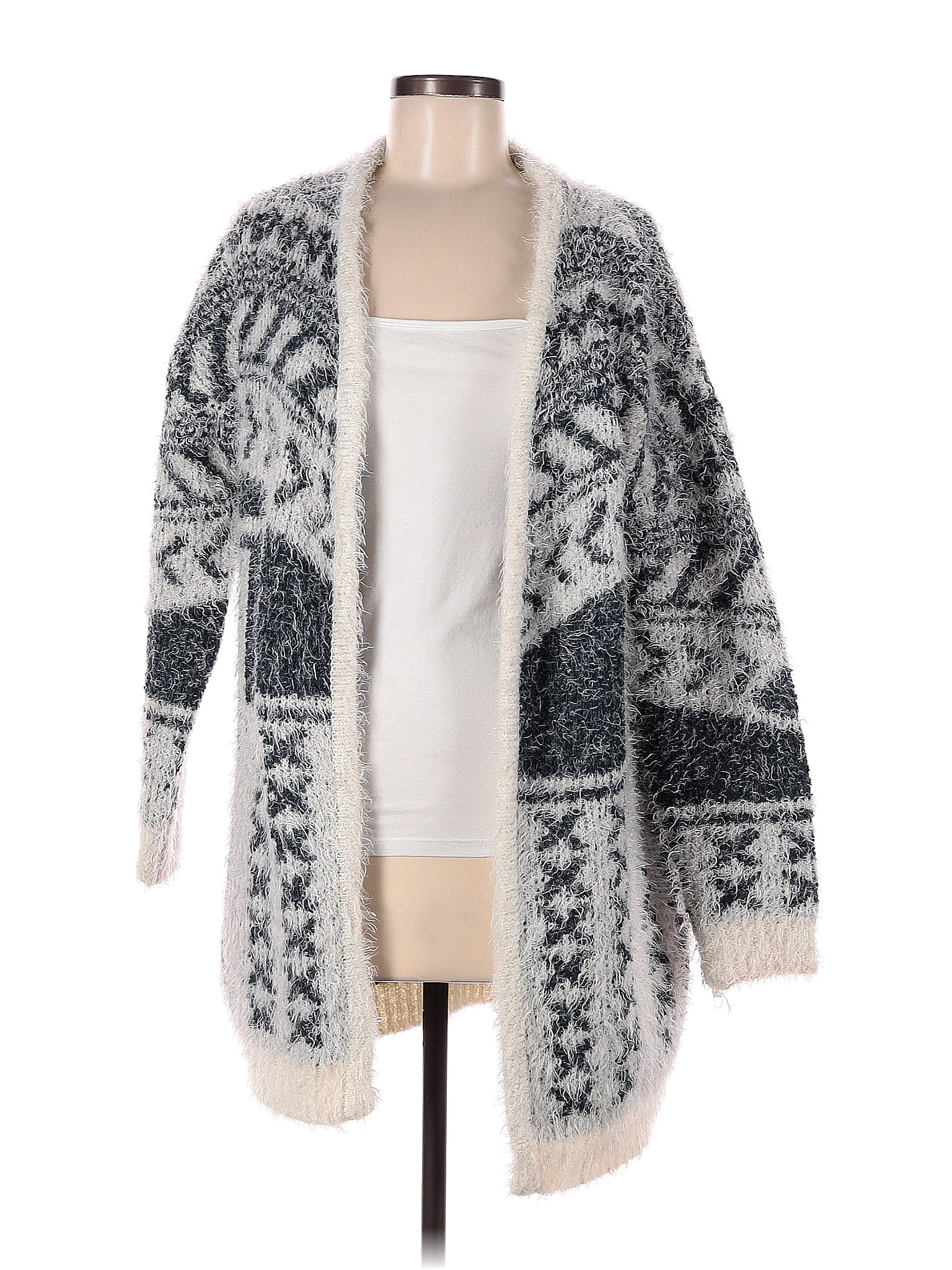Ecote 100% Polyester Aztec Or Tribal Print Gray Cardigan Size M - 76% ...